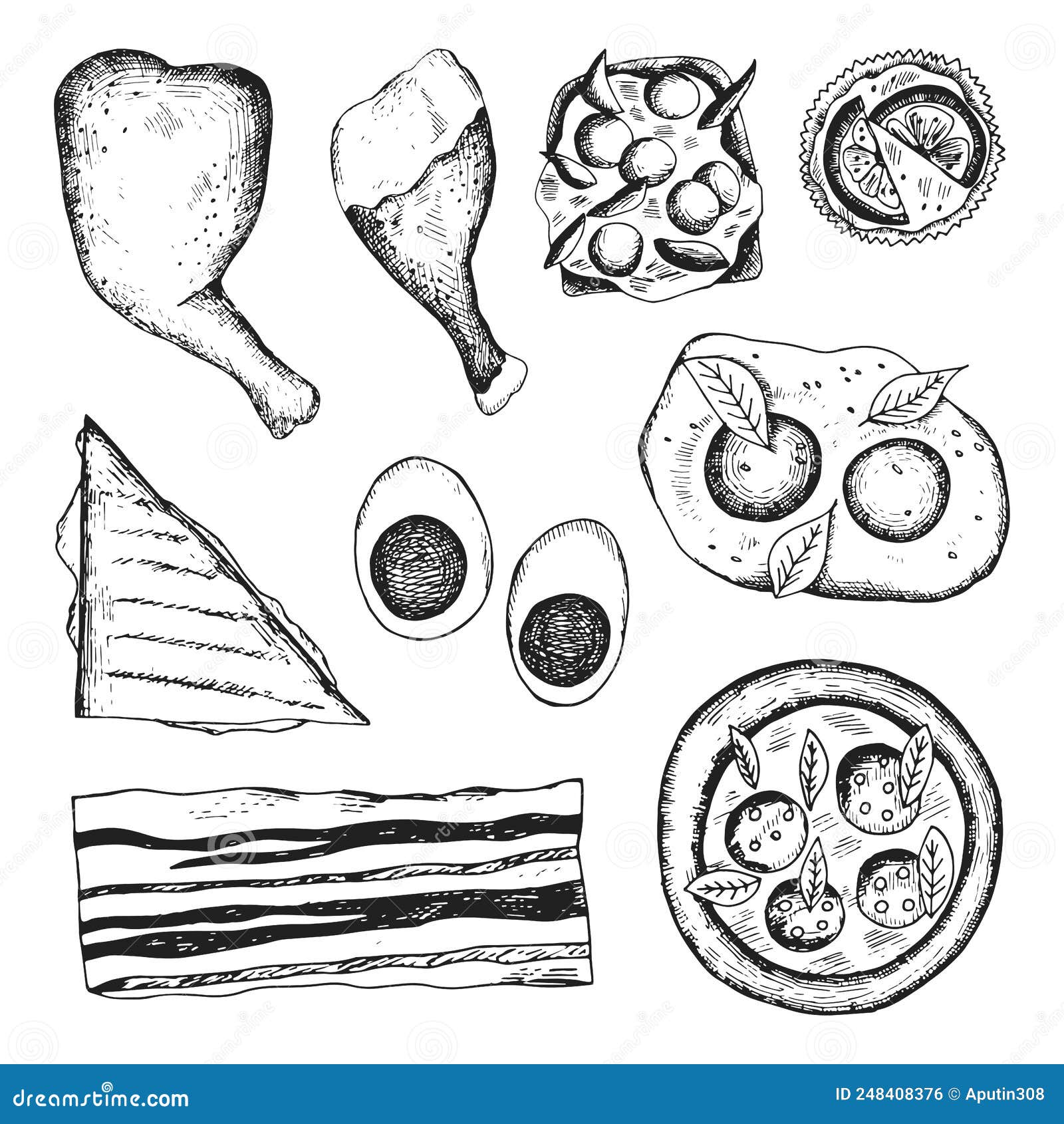 Food Fresh Sketch Hand Drawing Vector Stock Vector - Illustration of ...