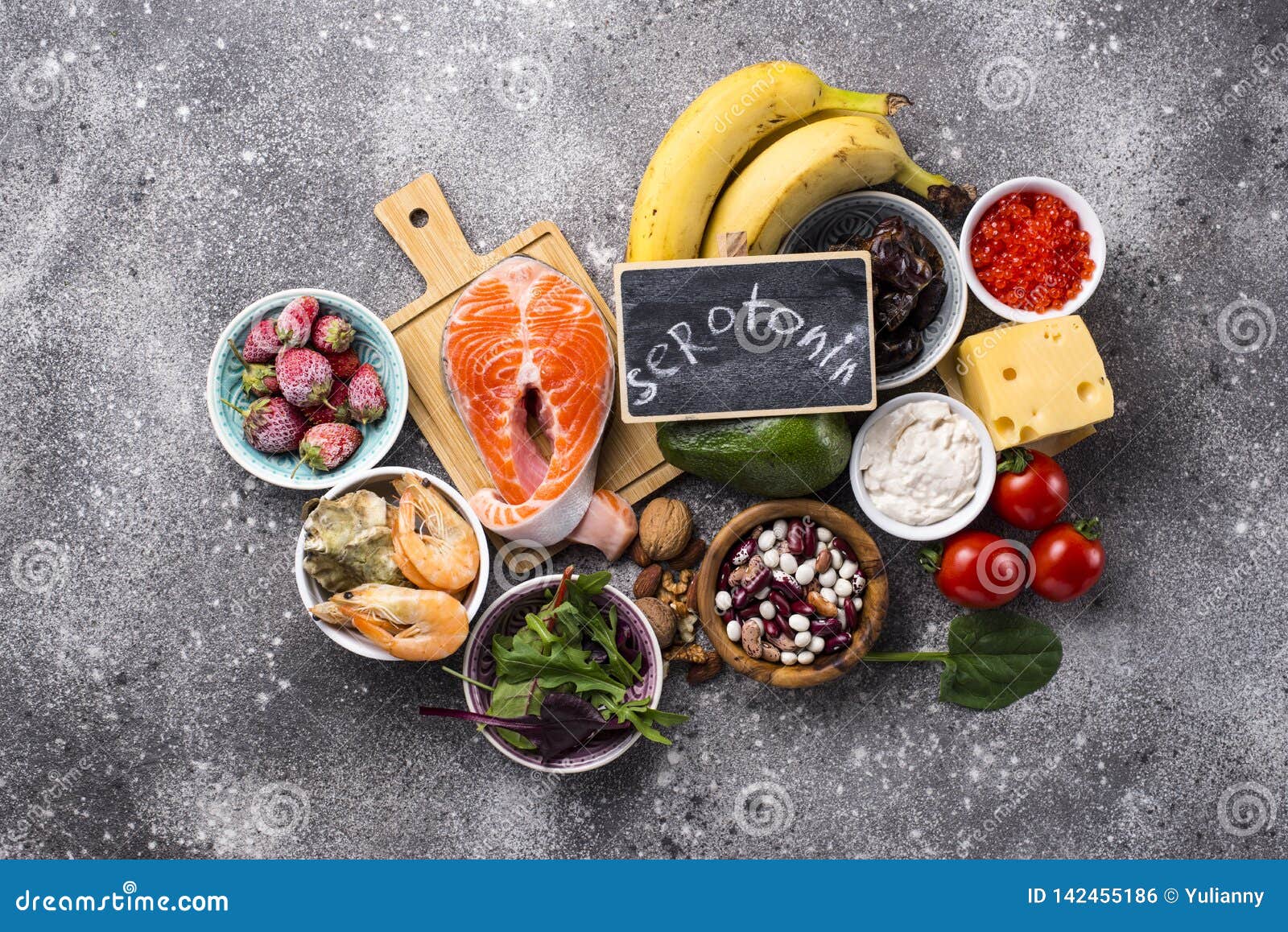Food for Good Mood and Happiness. Stock Photo - Image of dopamine ...