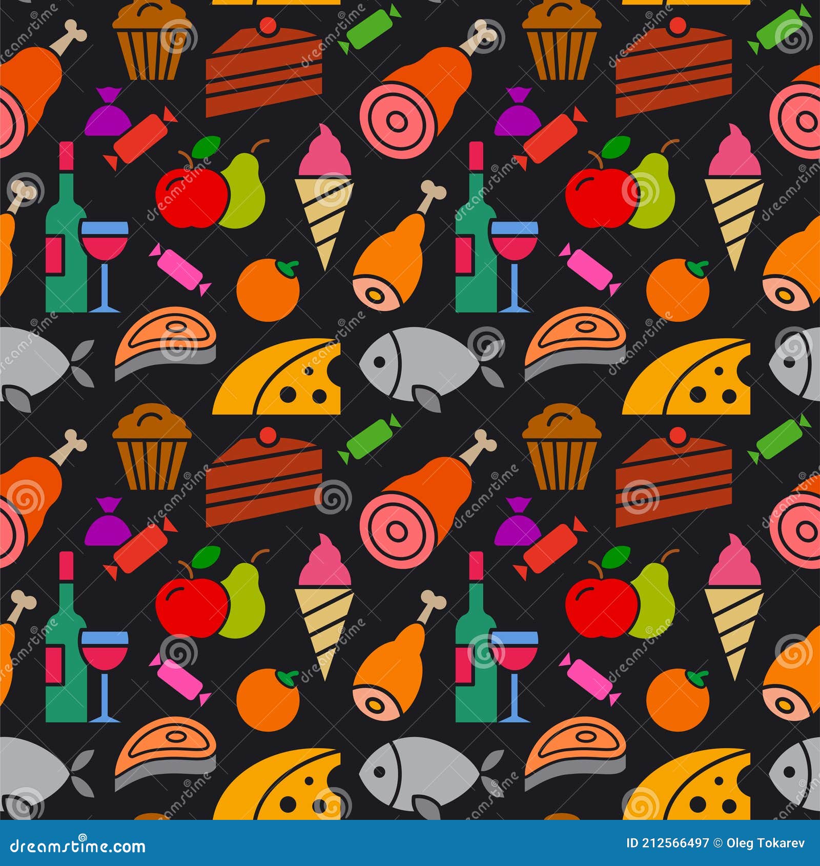 Grocery Seamless Pattern. Simple Pattern Background With Food Shapes ...