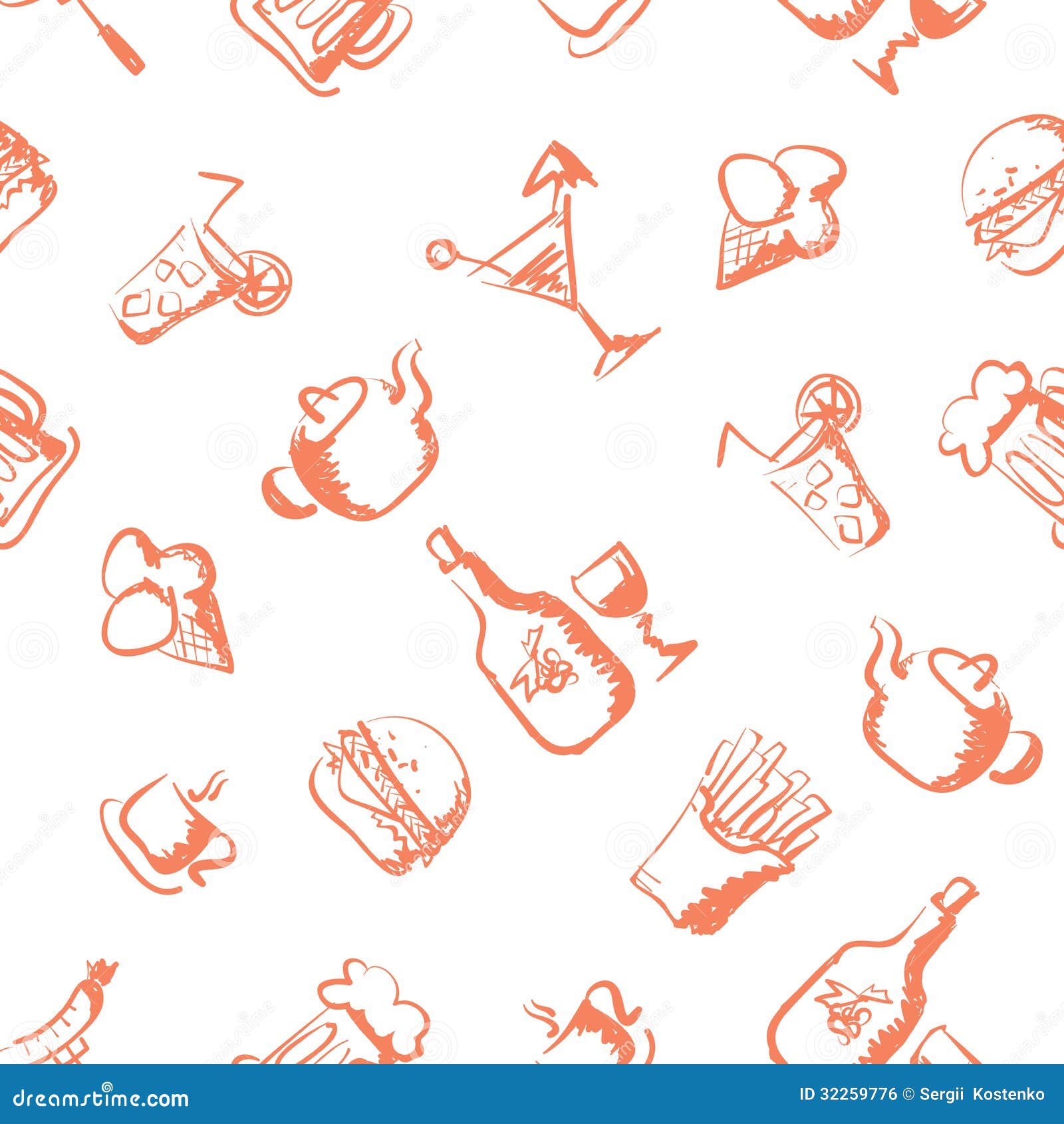 Food Hand-drawn Stylized Seamless Pattern Stock Illustration ...