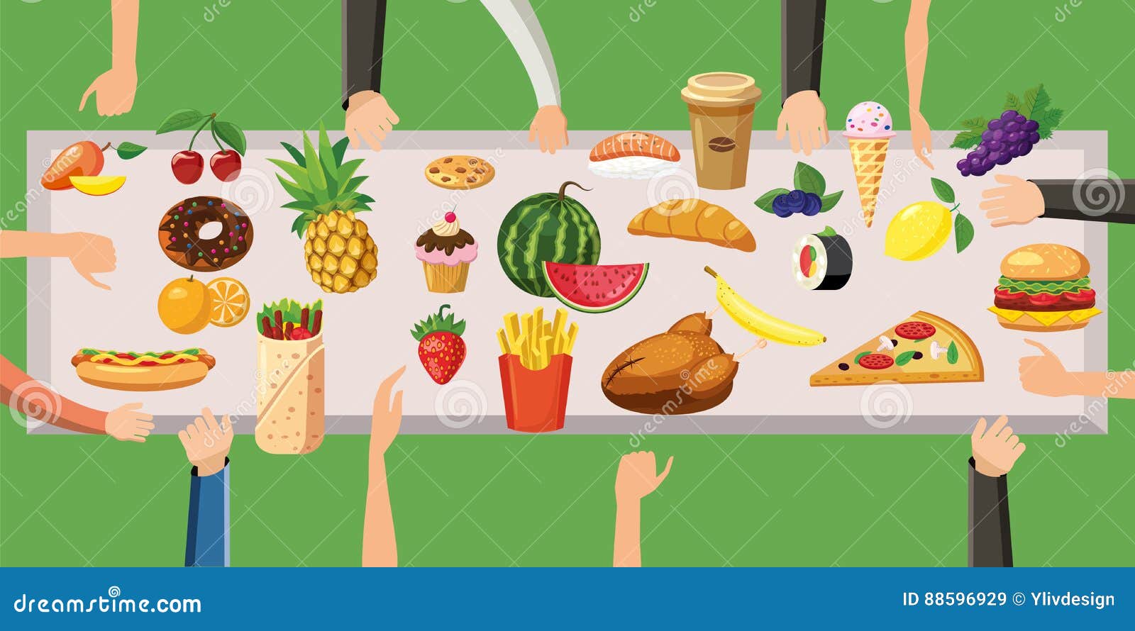 Food Horizontal Banner Table, Cartoon Style Stock Vector - Illustration ...