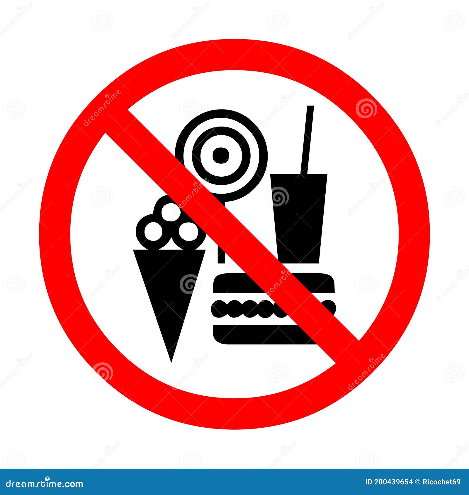Eat Ice Cream Allowed, Food Prohibited Information Symbols. Sundae Red ...