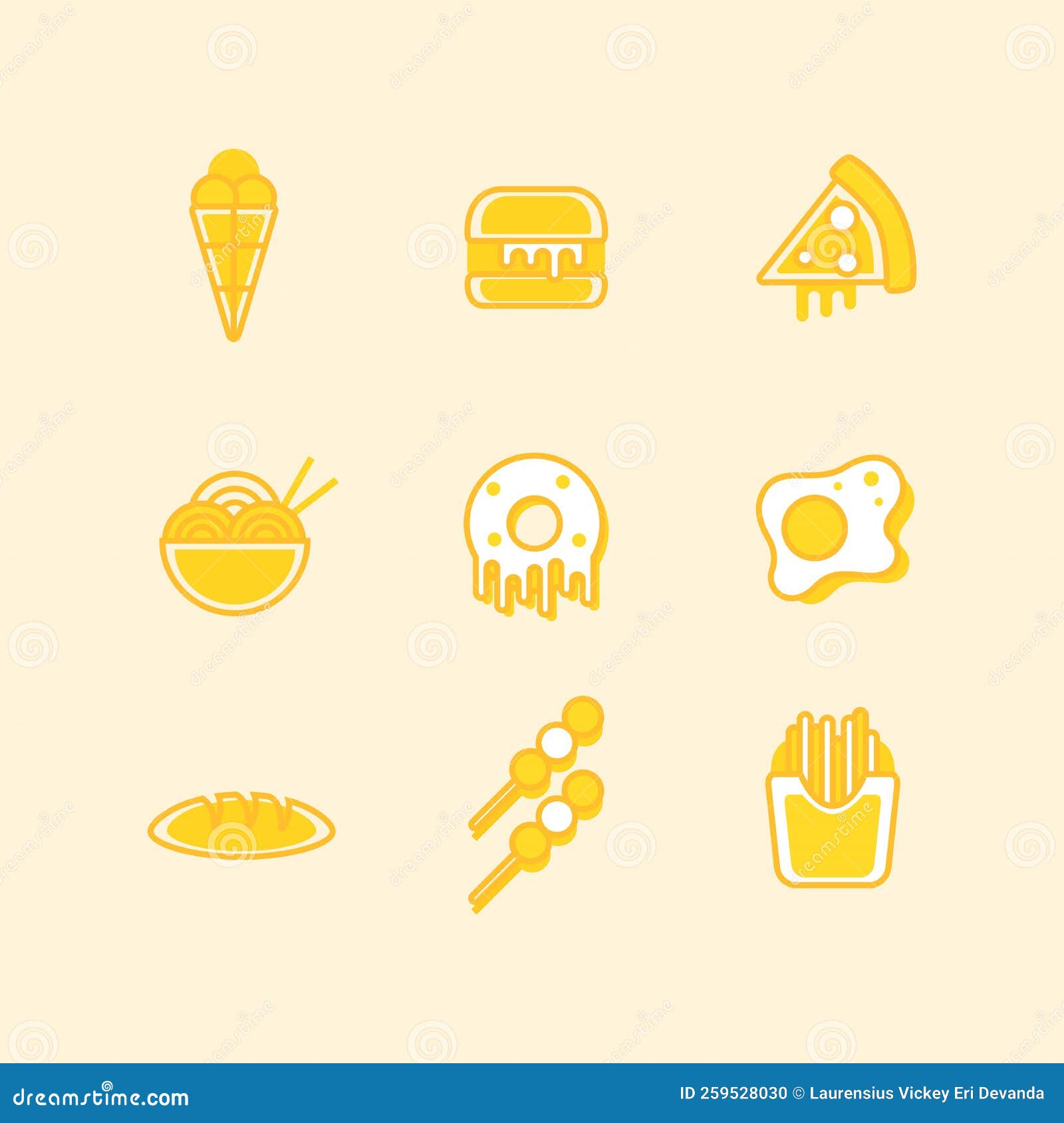 Yellow Soft Pastel Fast Street Food Icon Pack Vector Illustration Stock ...