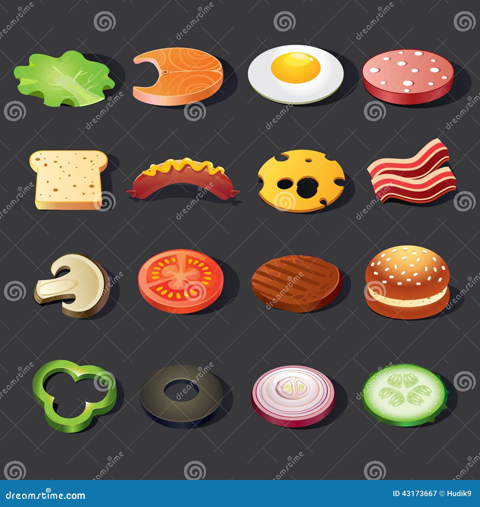 Food Icon Set. Isometric View Stock Vector - Illustration of mushroom ...