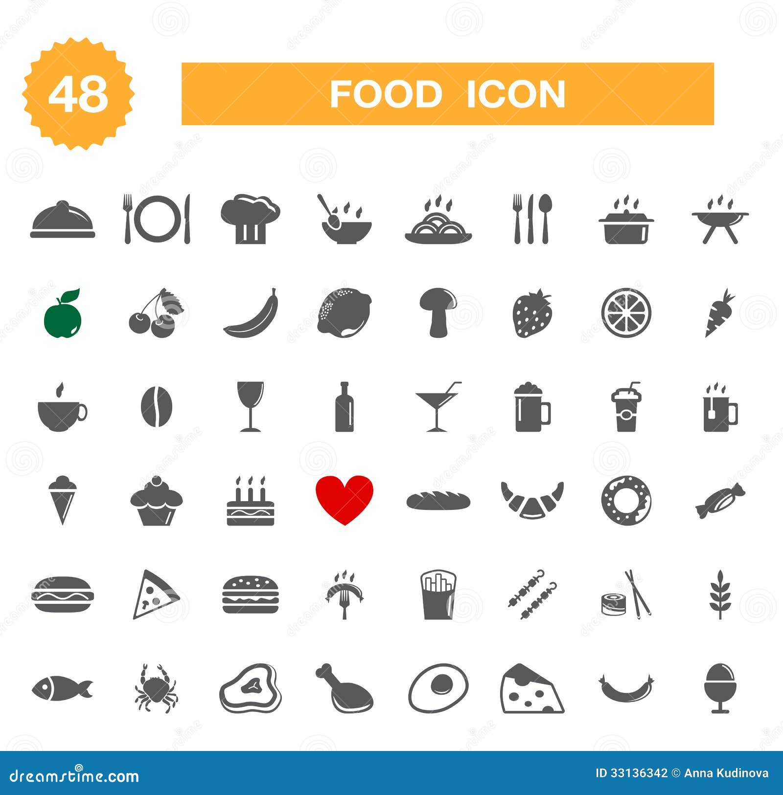 Food icon - set. stock vector. Illustration of apple - 33136342