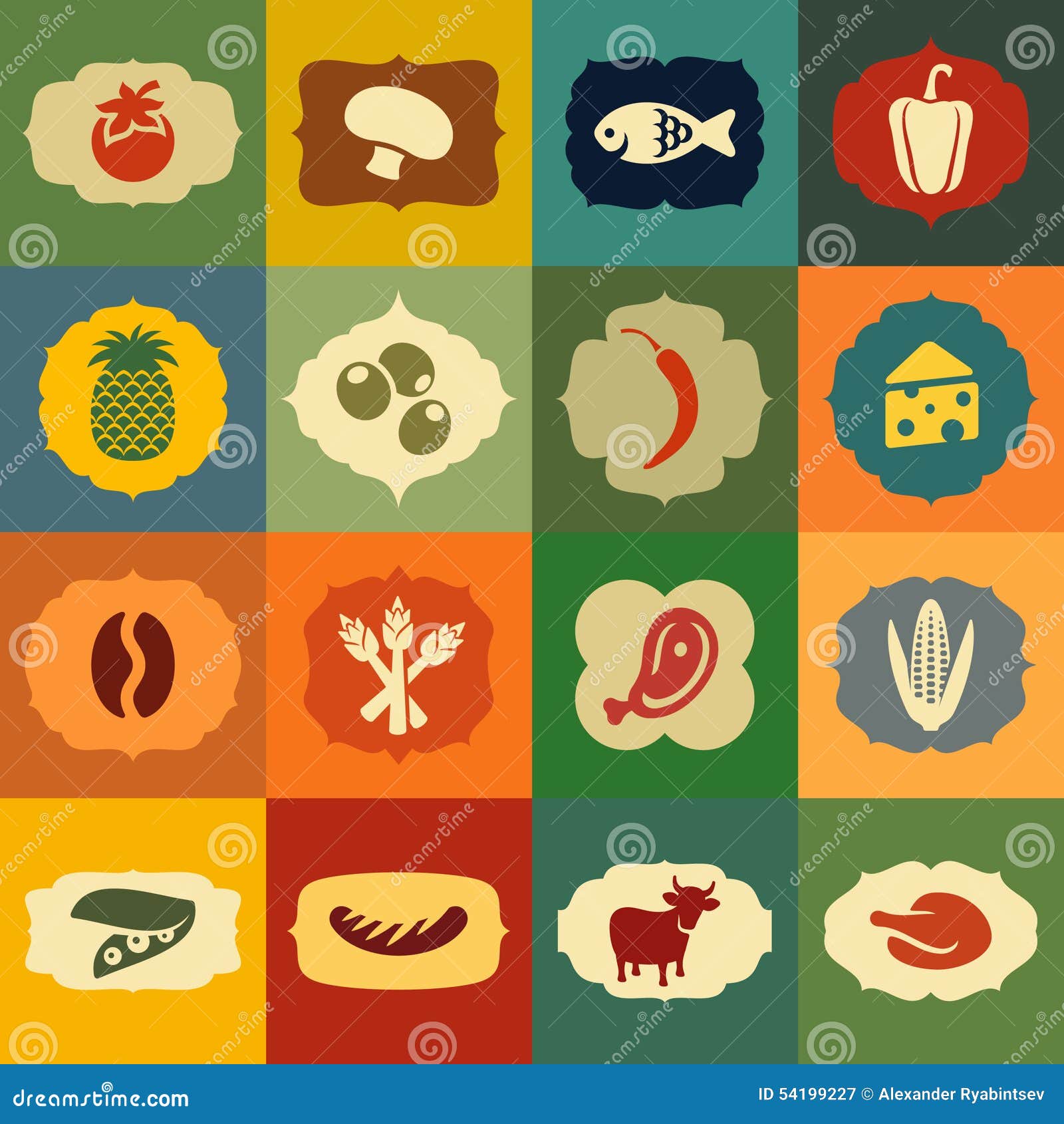 Food Icon Set Vintage. Vector Illustration Stock Vector - Illustration ...