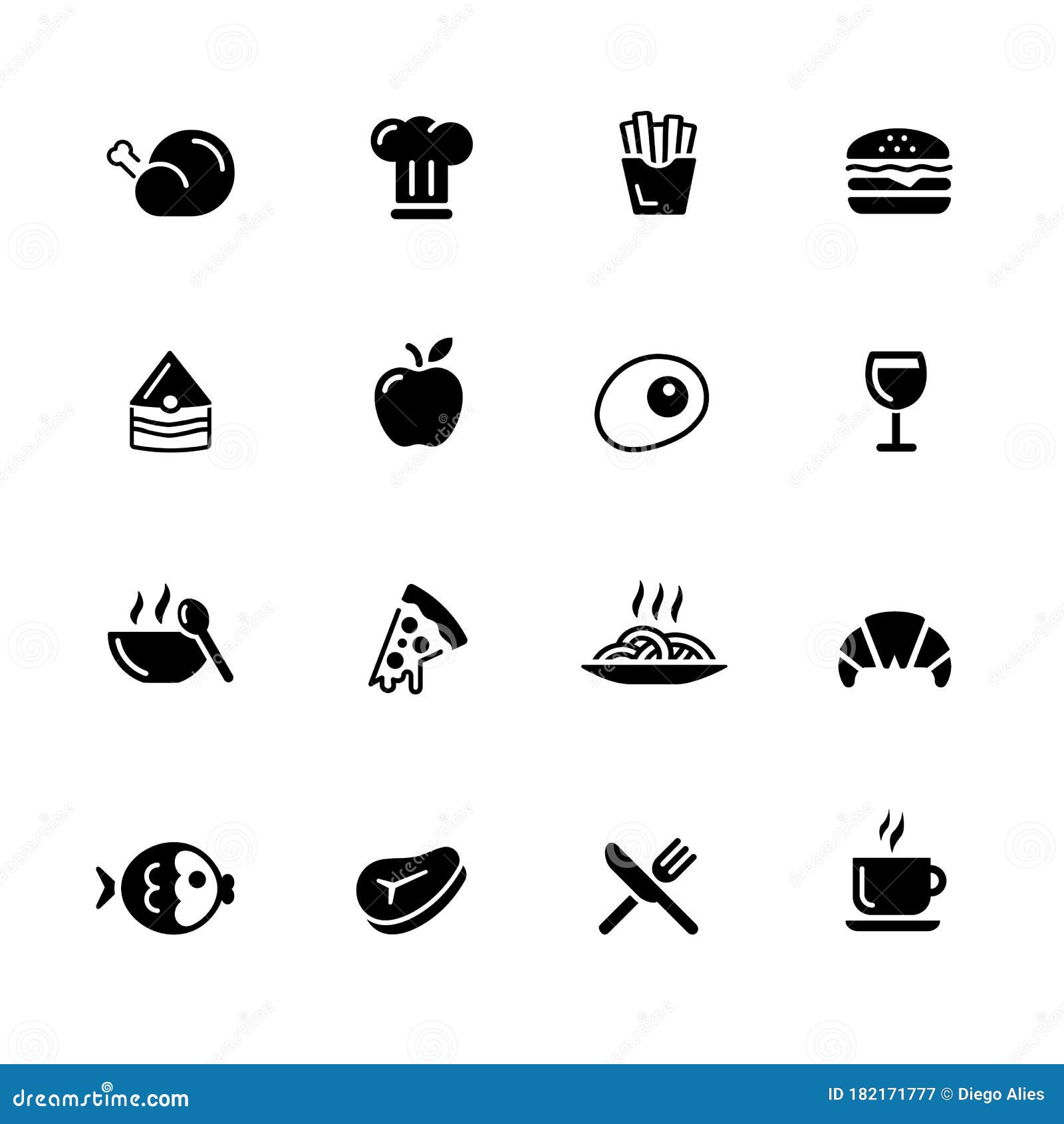Food Icons - 1 // Black Series Stock Vector - Illustration of beef ...