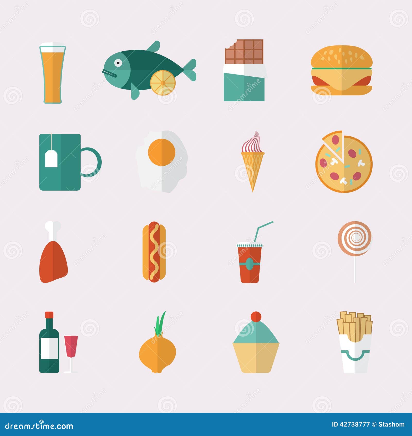 Food icons - flat style. stock vector. Illustration of lemon - 42738777