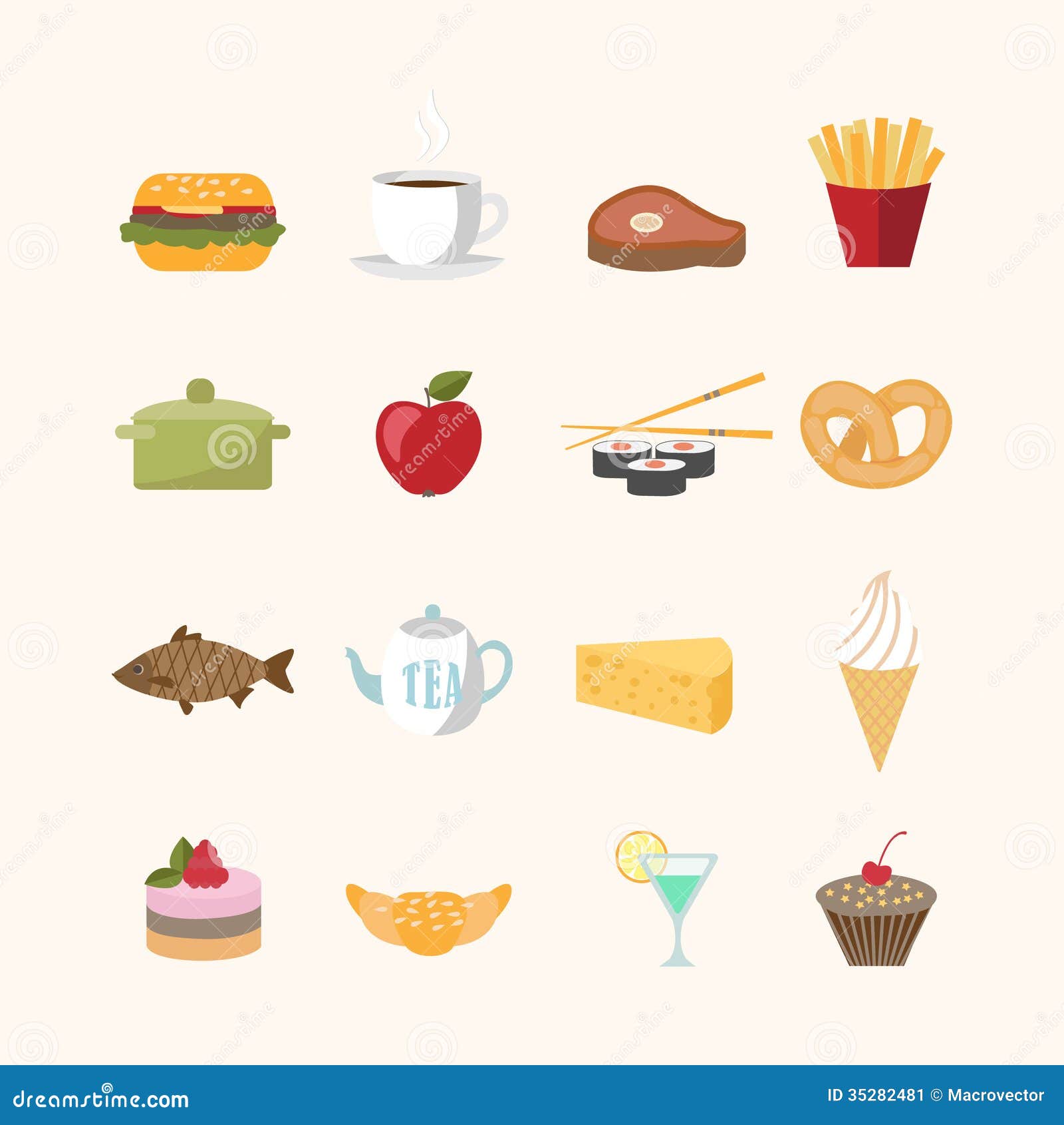 Food icons in flat style stock vector. Illustration of lemon - 35282481