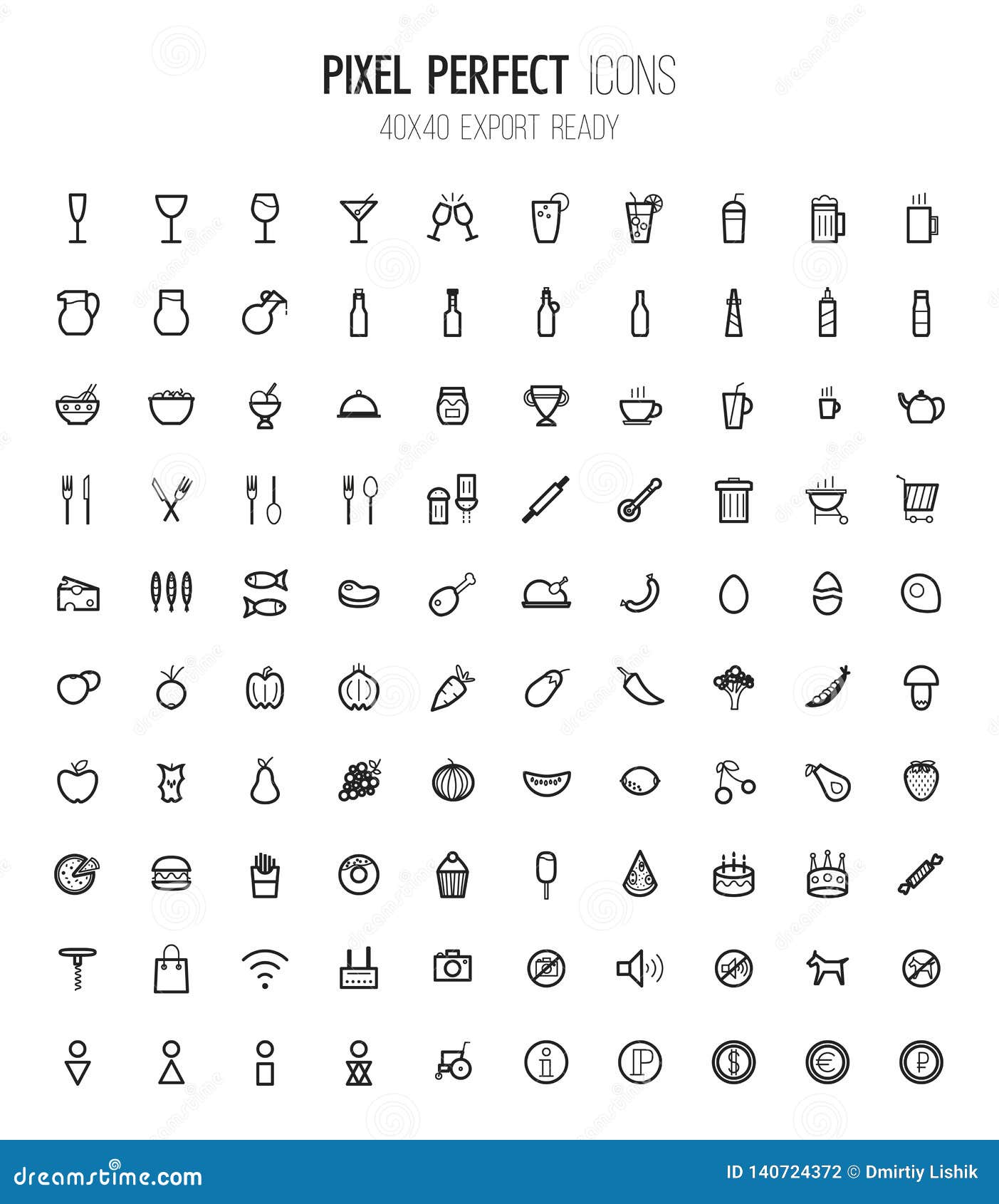 Food Icons 40x40 Export Ready Stock Vector - Illustration of stroke ...