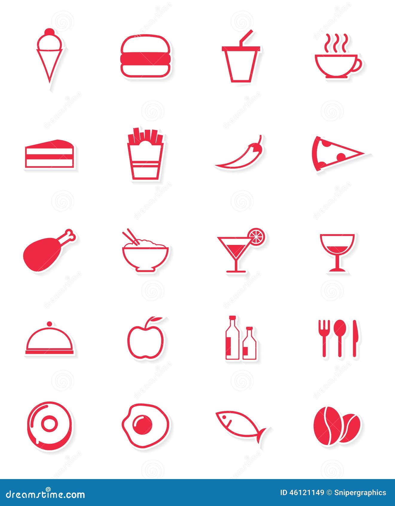 Food Icons in red stock vector. Illustration of cooking - 46121149