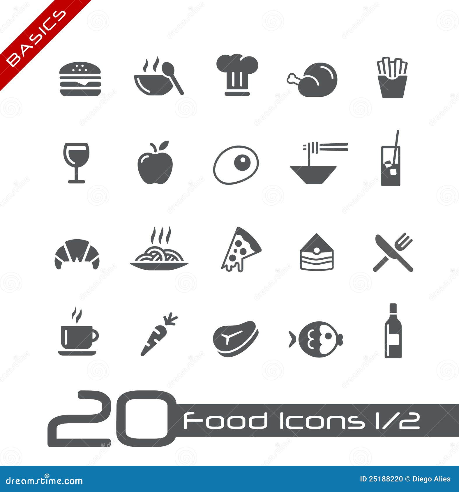Food Icons - Set 1 of 2 // Basics Stock Vector - Illustration of carrot ...