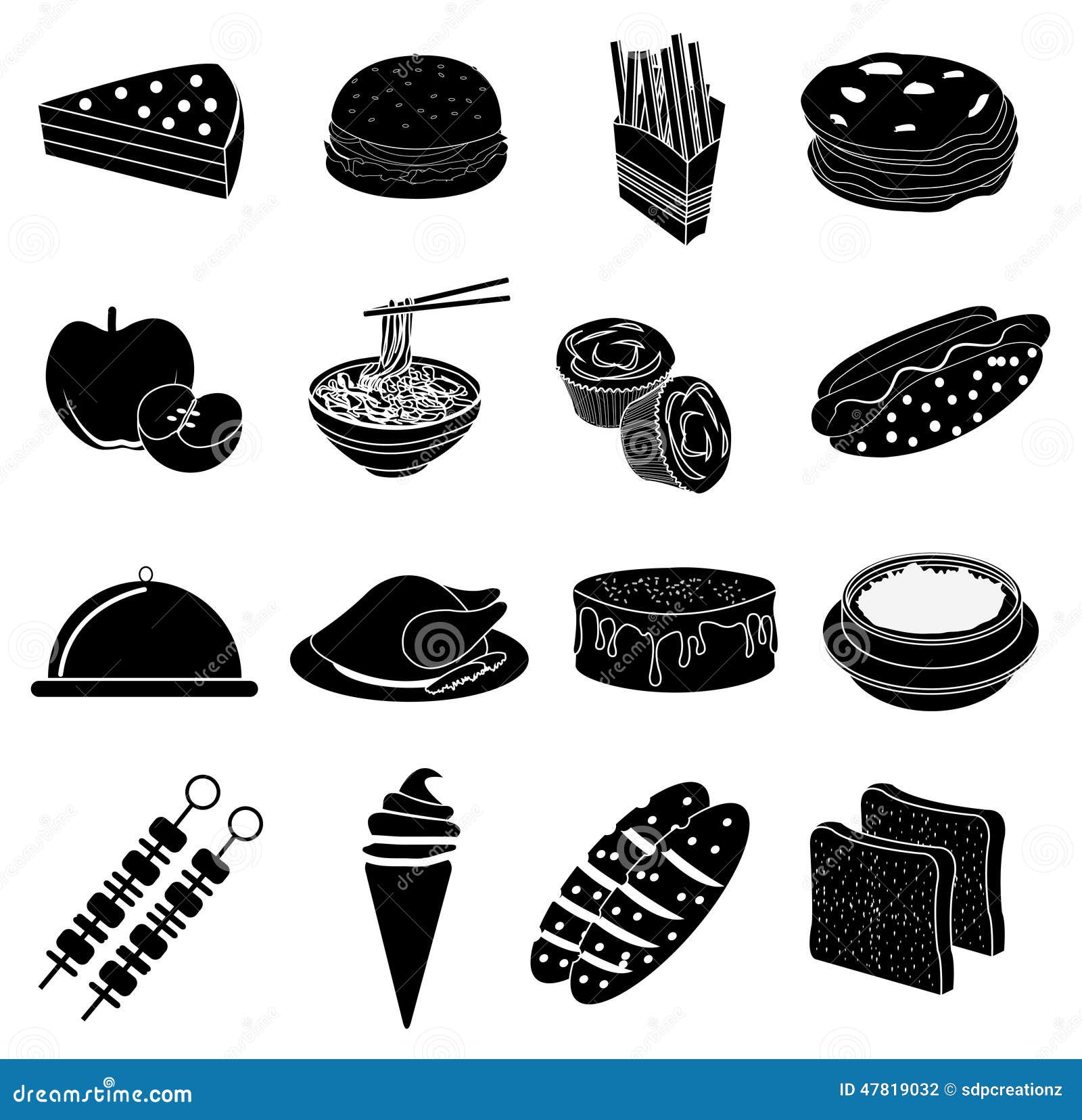 Food icons set stock vector. Illustration of cream, restaurant - 47819032