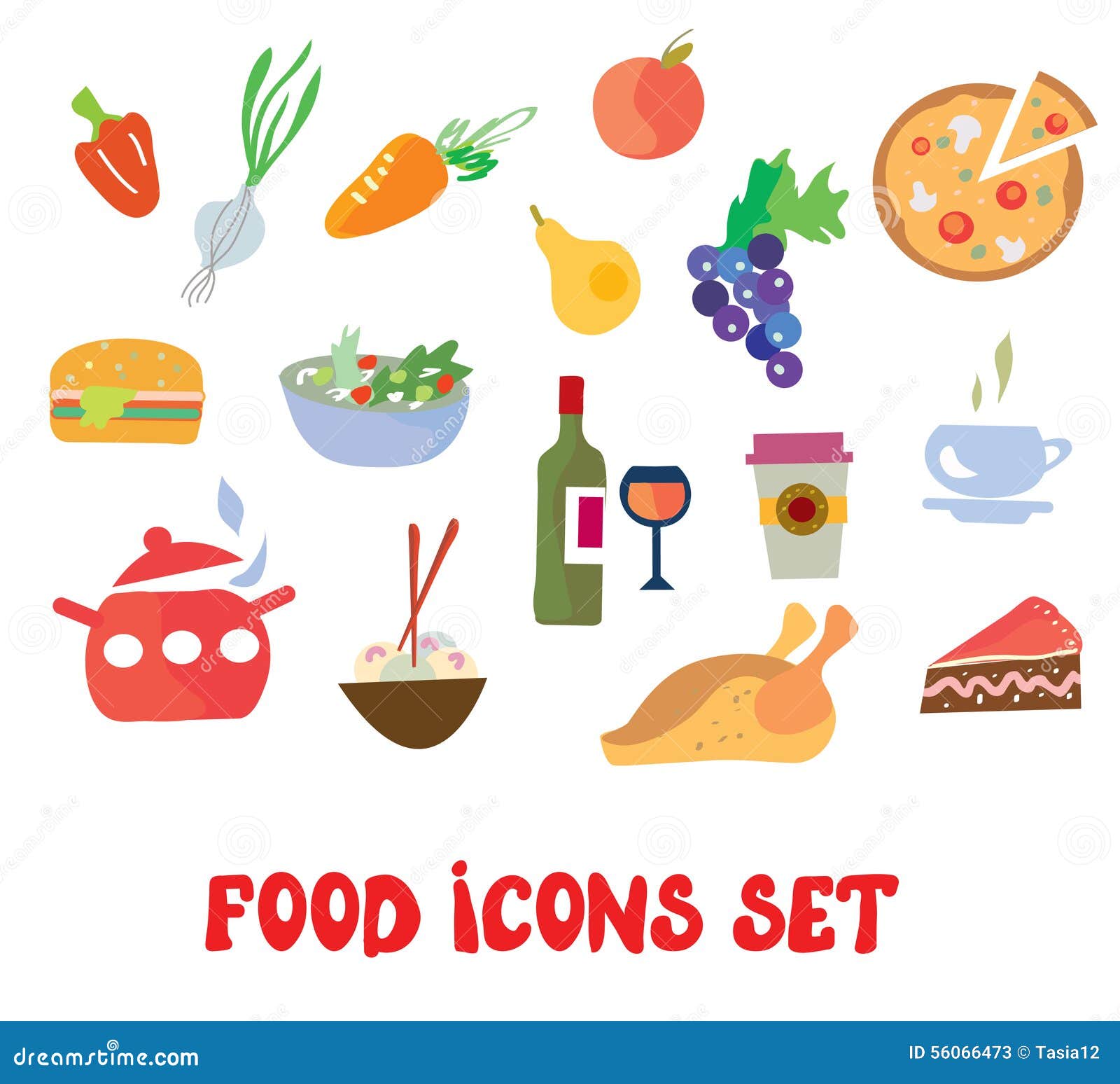 Food Icons Set - Funny Design Stock Vector - Illustration of cafe, flat ...