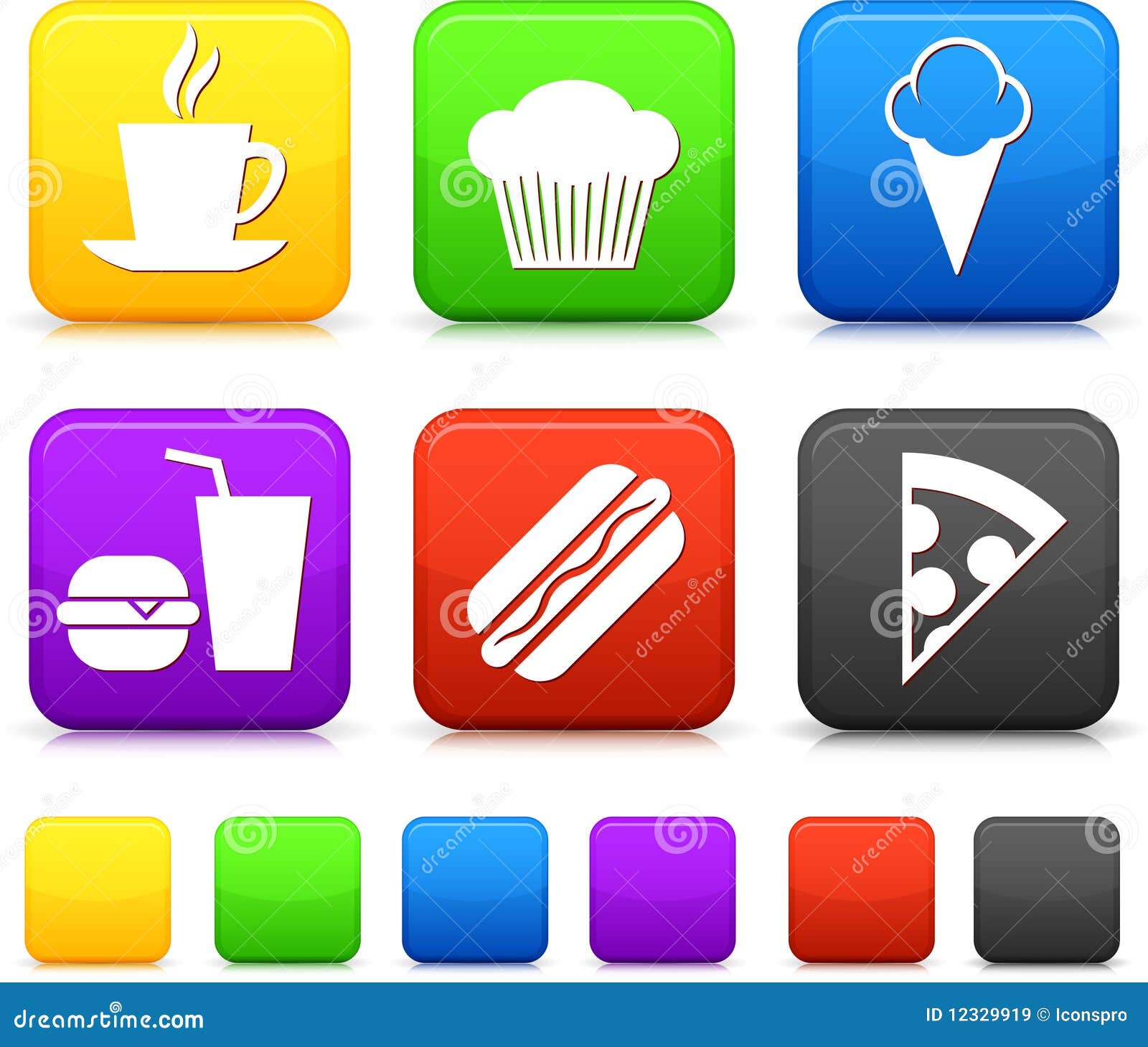 Food Icons on Square Internet Buttons Stock Illustration - Illustration ...