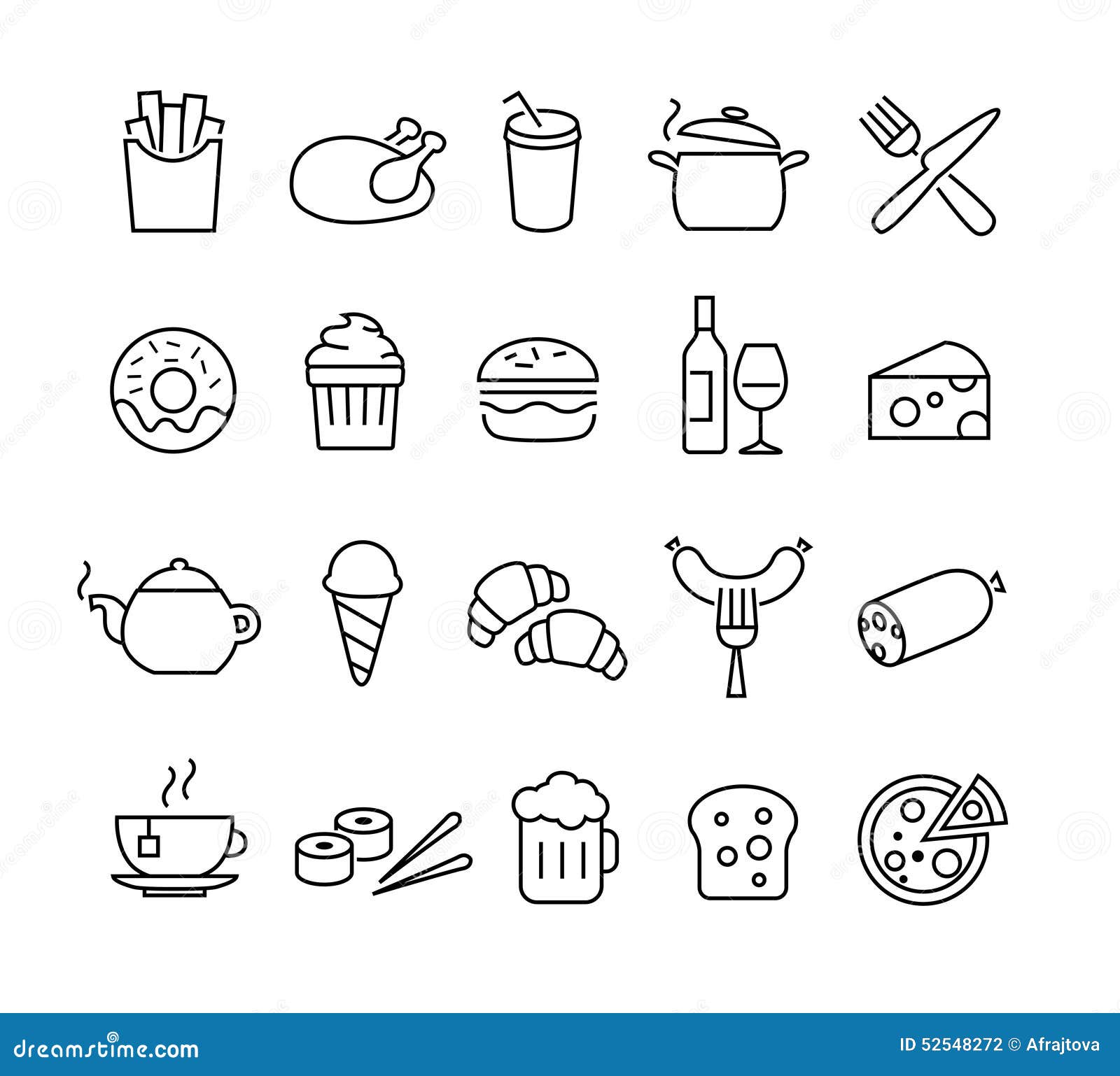 Food Icons Thin Lines stock vector. Illustration of healthy - 52548272