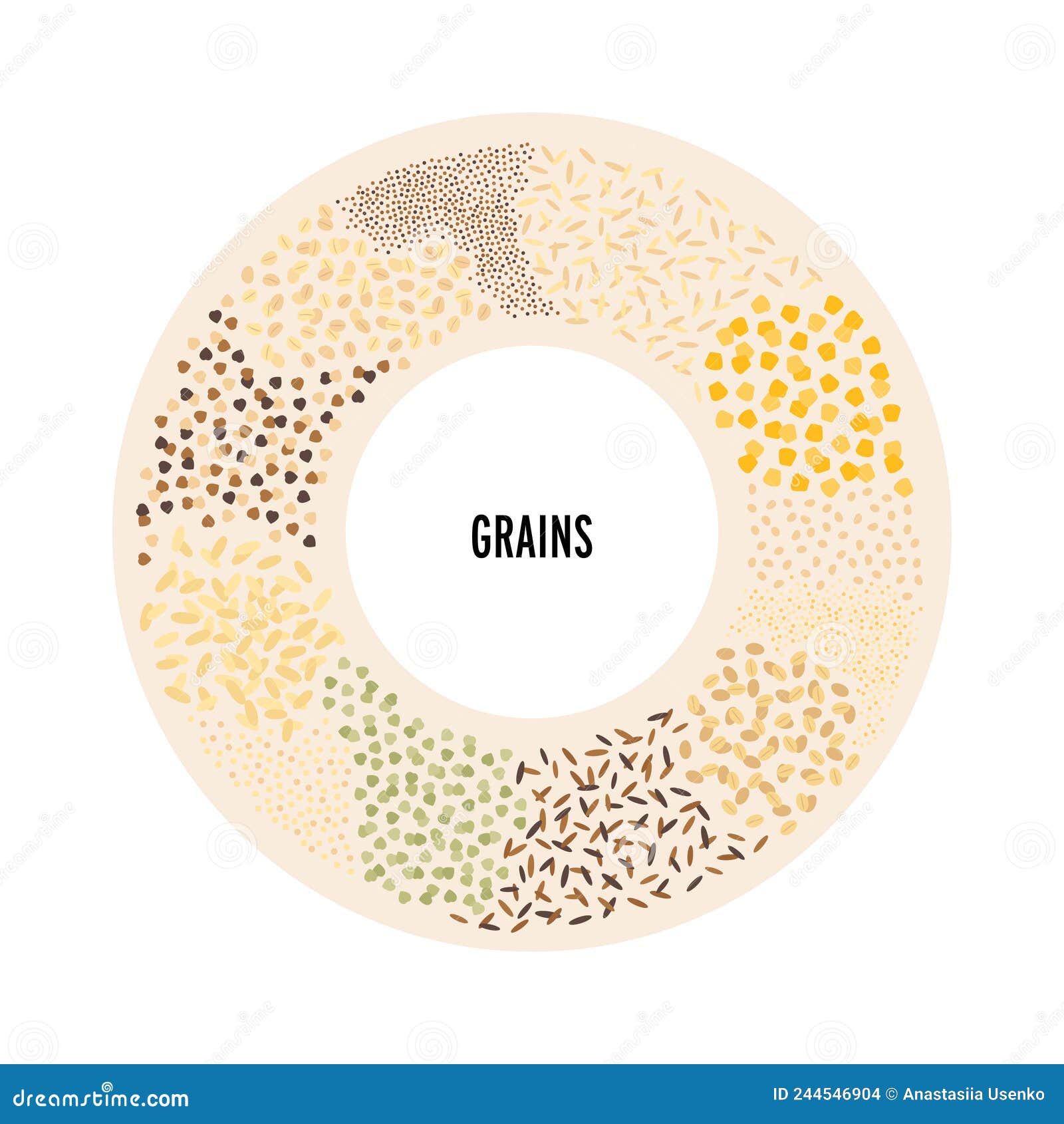 Food Illustration. Vector Flat Design of Different Grains Group of ...