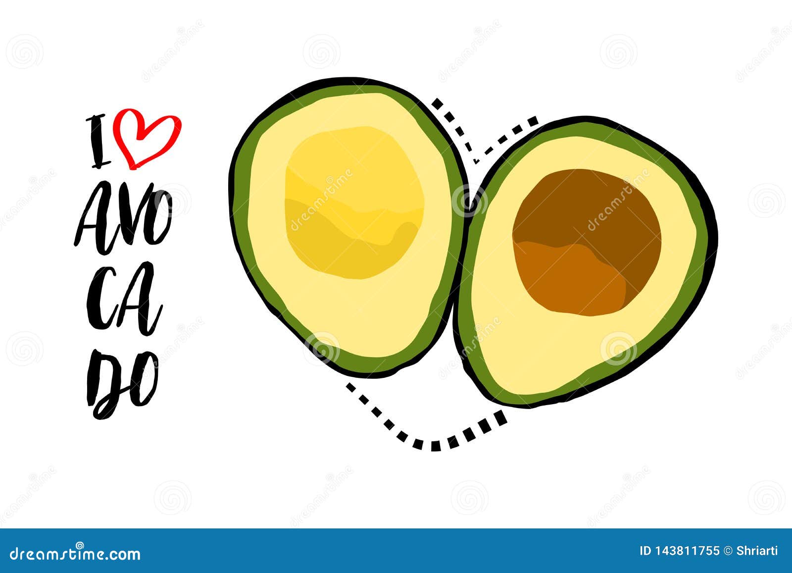 Black Dotted Line Heart with Two Pieces of Avocado Fruit Isolated on ...