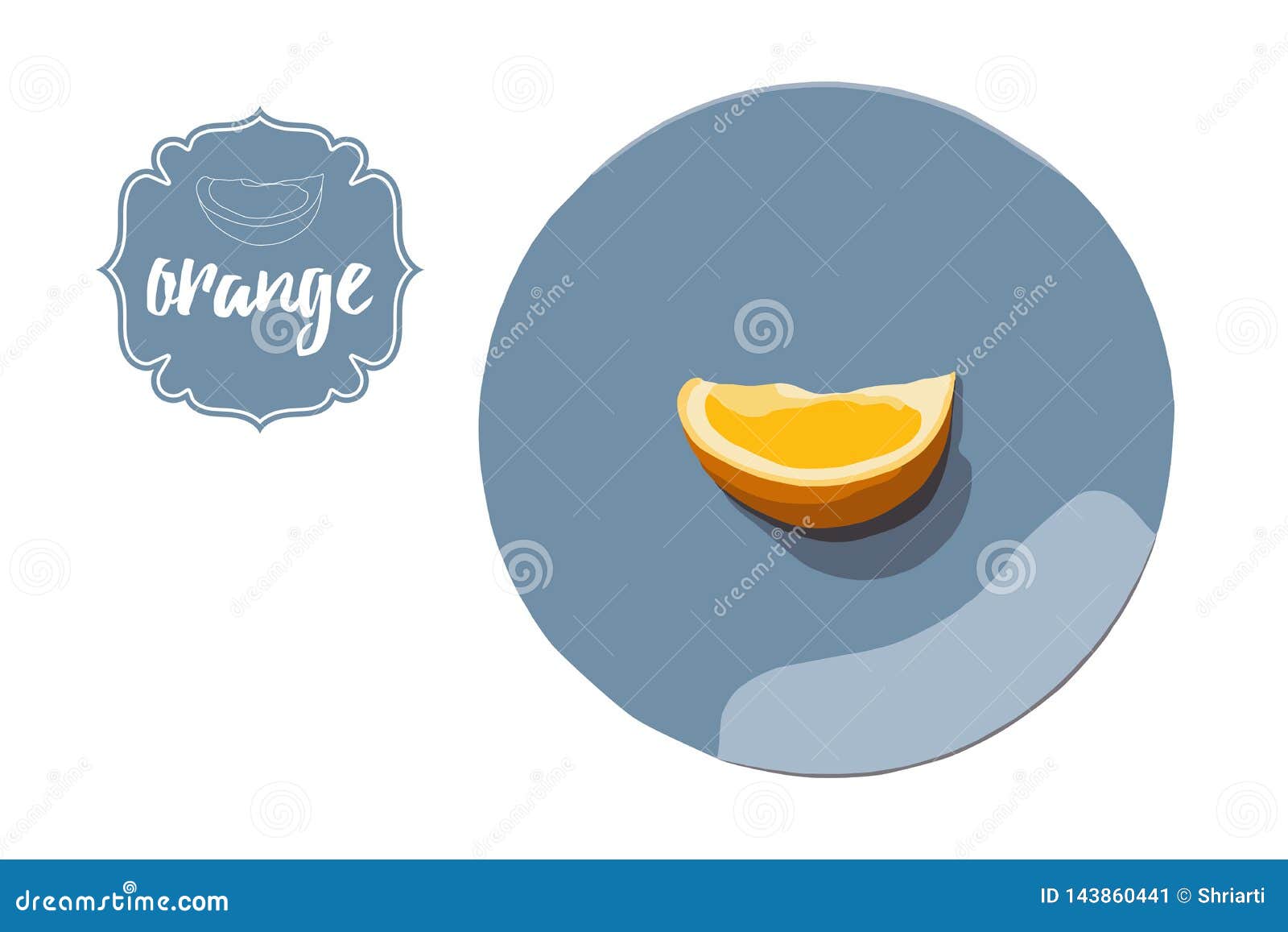 Cartoon Hand Drawn Orange Peace on Blue Round Plate. Orange Cut Retro ...