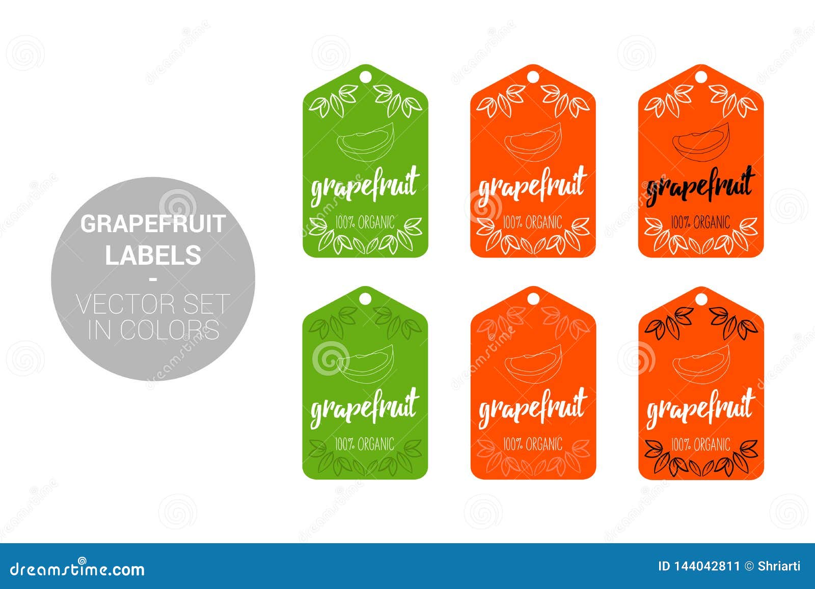 Grapefruit Fruit Eco Labels Vector Set in Green, Orange Colors. Stock ...