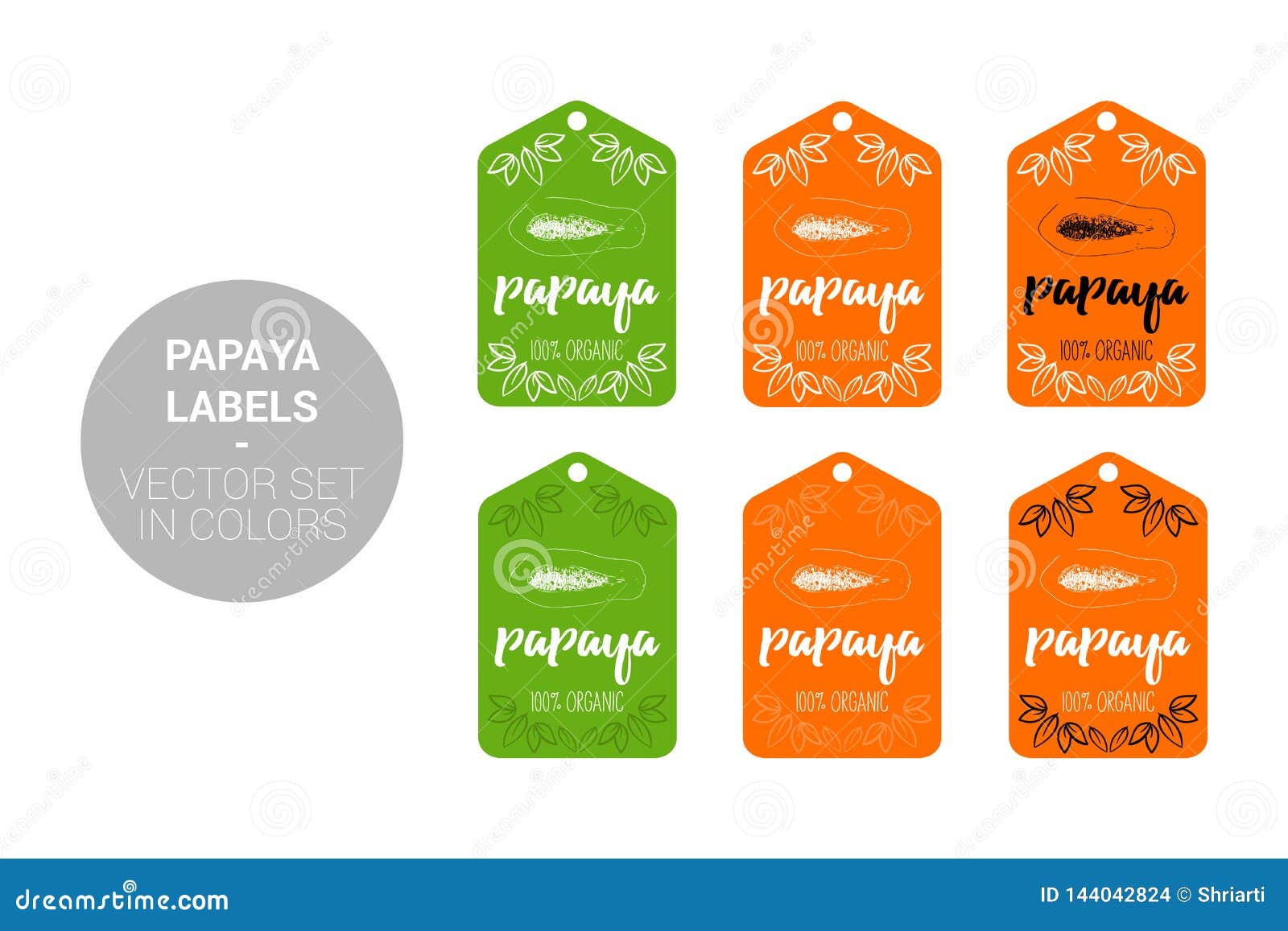 Papaya Fruit Eco Labels Vector Set in Green, Orange Colors. Stock ...