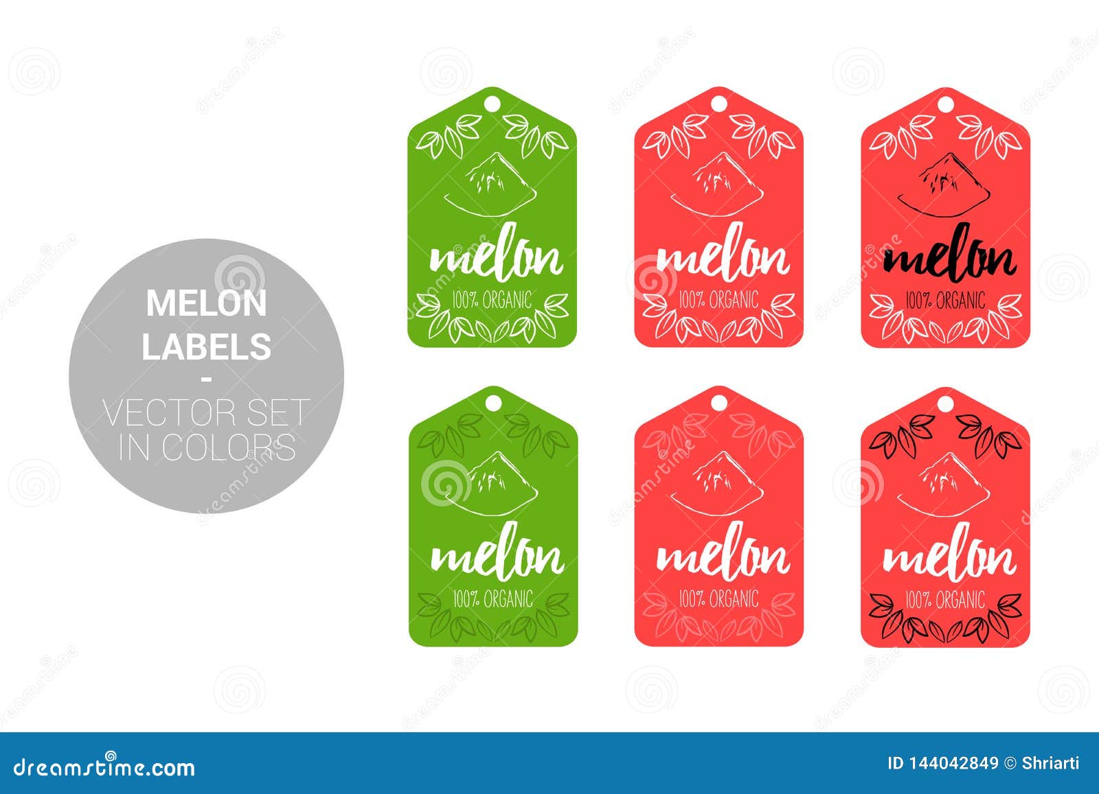 Melon Fruit Natural Store Labels Set in Green, Red Colors. Stock Vector ...