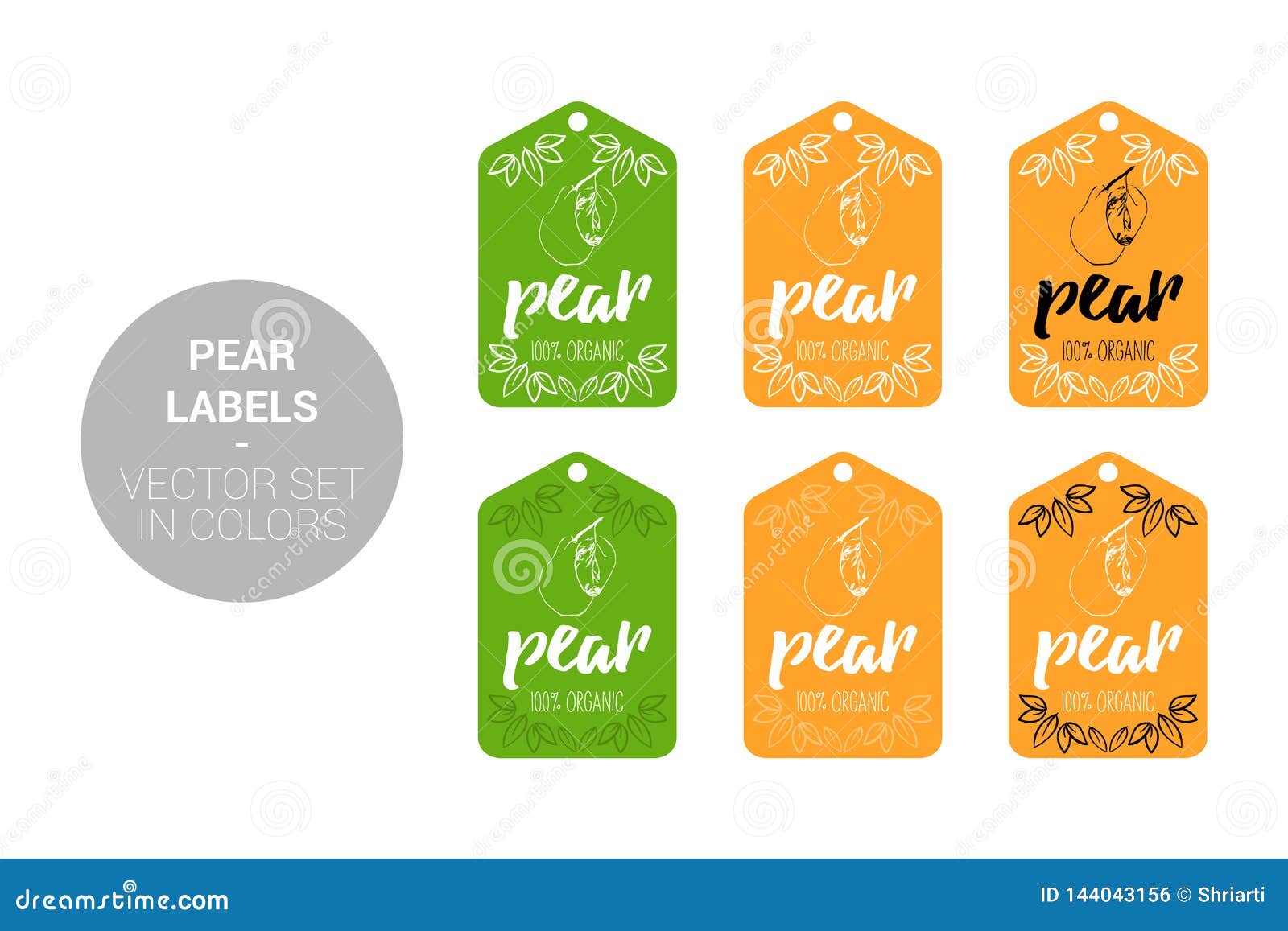 Pear Fruit Natural Store Labels Set in Green, Orange Colors. Stock ...