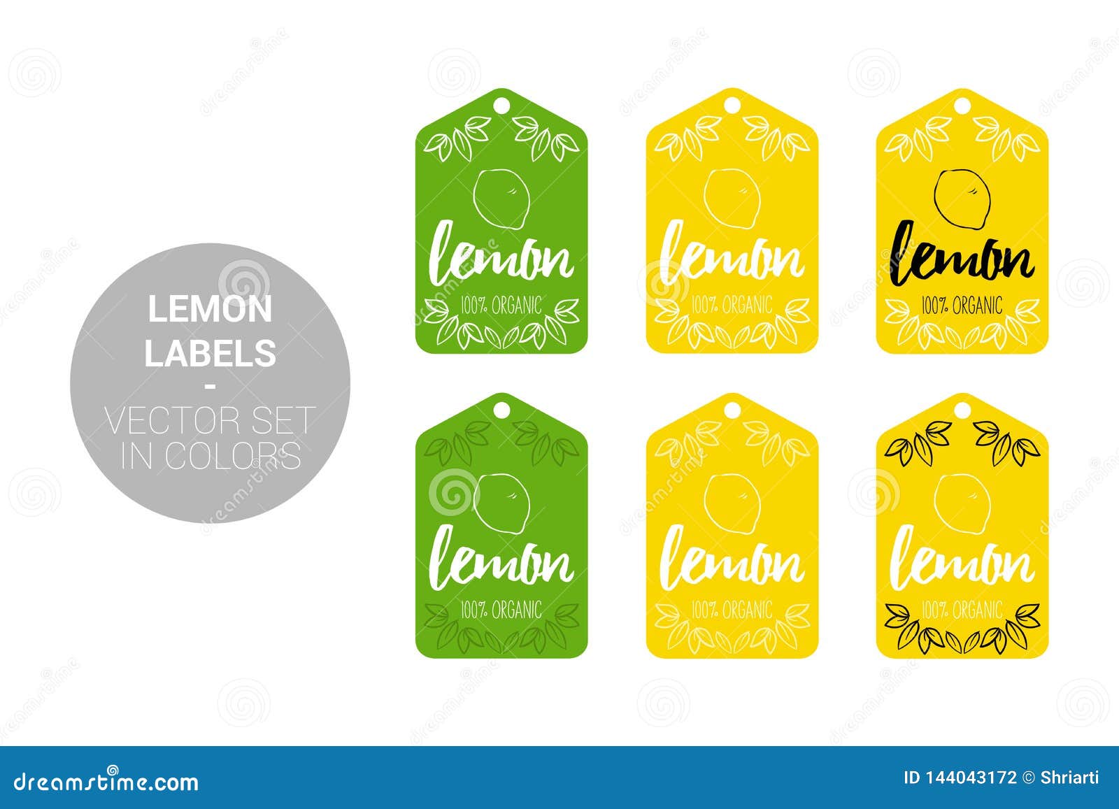 Lemon Fruit Eco Labels Vector Set in Green, Yellow Colors. Stock Vector ...