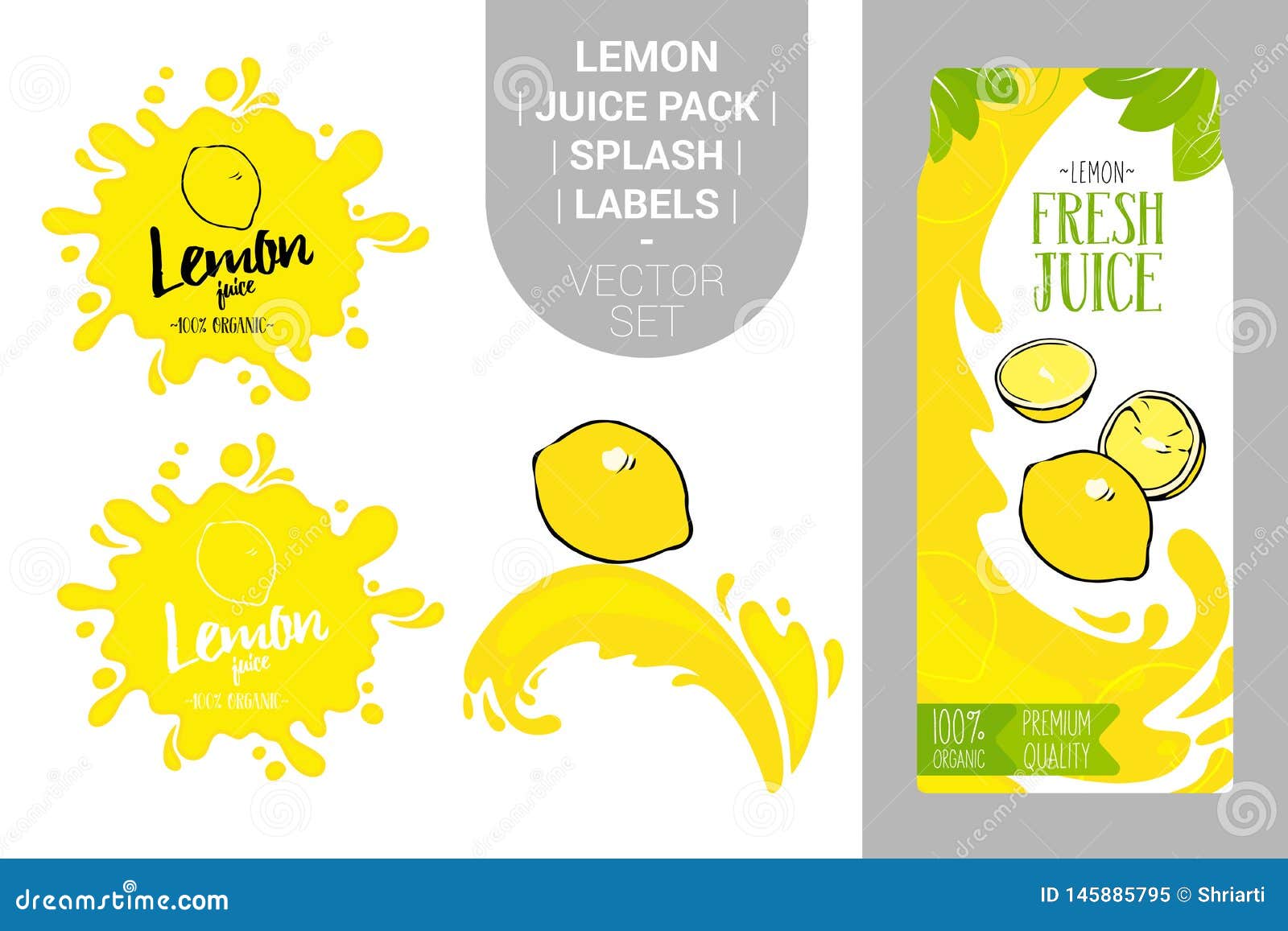 Fresh Citrus Juice Pack with Organic Labels Tags and Green Leaves Stock ...