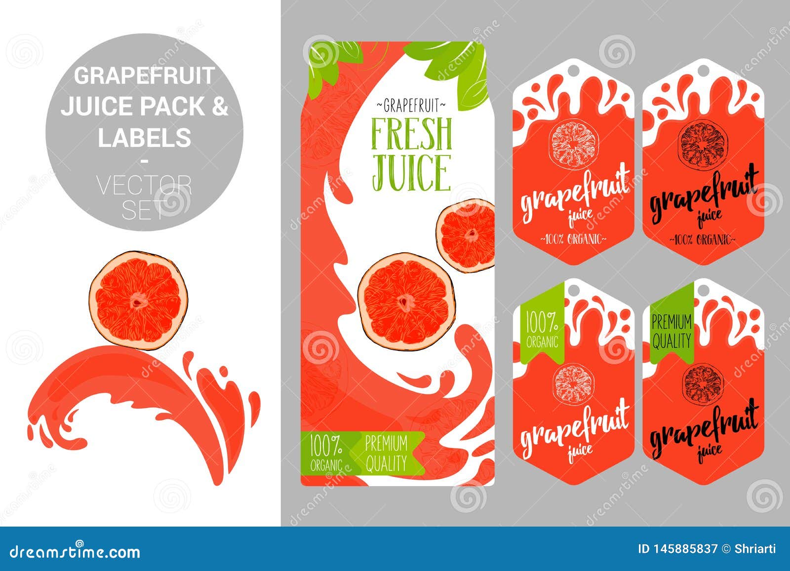 Grapefruit Juice Pack and Organic Fruit Labels Tags. Colorful Retro ...