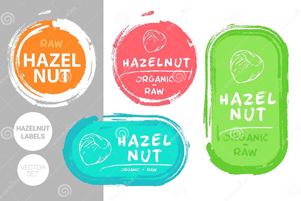 Hazelnut Colorful Label Set. Creative Nut Tags. Raw Food Stickers Stock ...