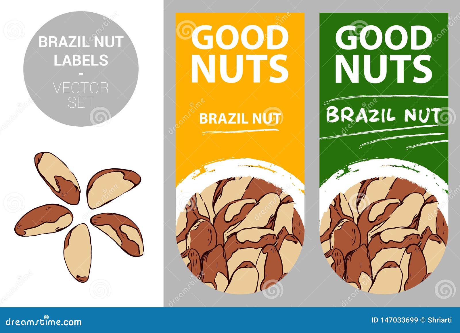 Brazil Nut Product Labels in Yellow and Green Colors with Nut Texture ...
