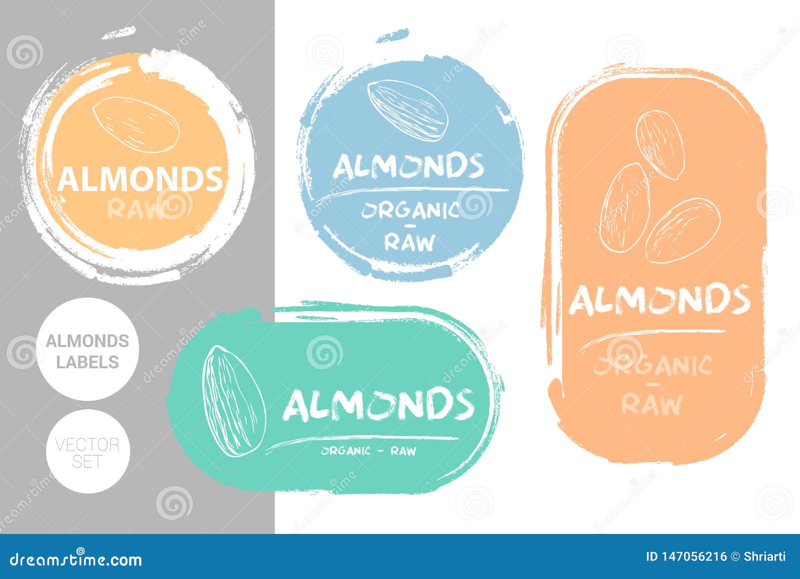 Almonds Colorful Label Set. Raw Organic Almond Nuts Badge Shapes ...
