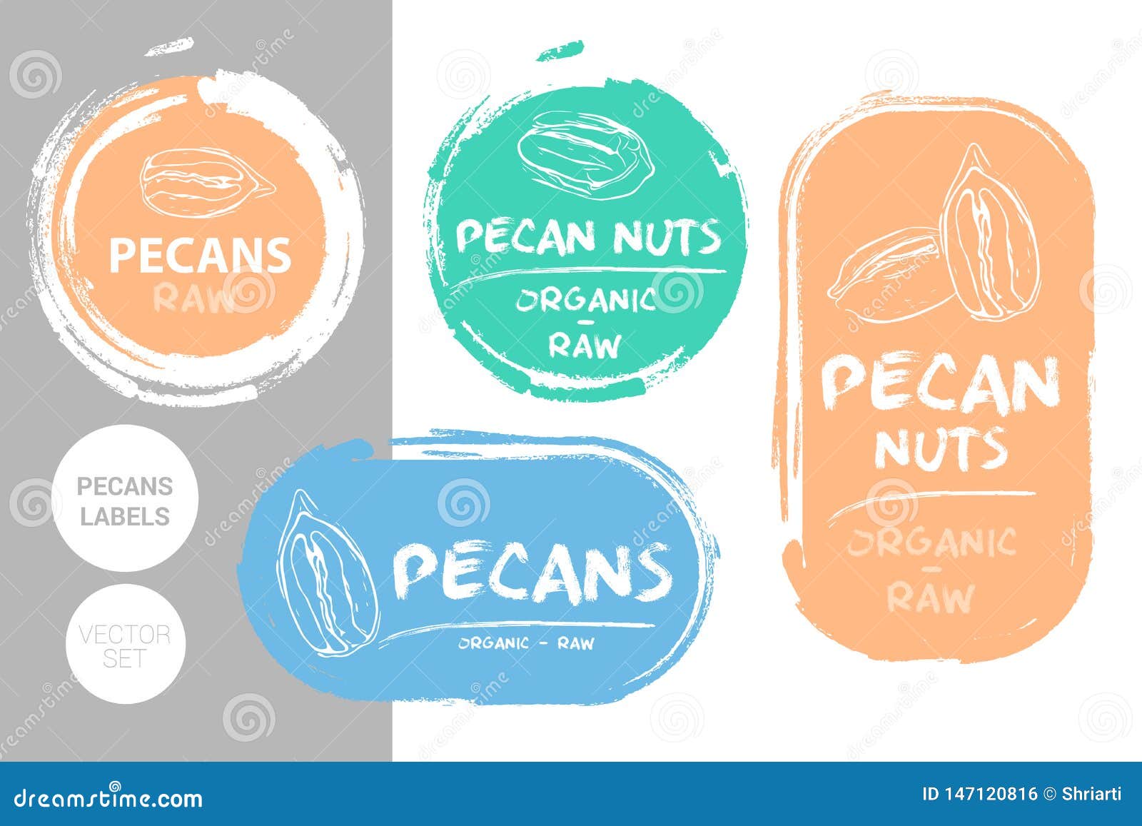 Pecan Nuts Colorful Label Set. Raw Organic Pecans Badge Shapes ...