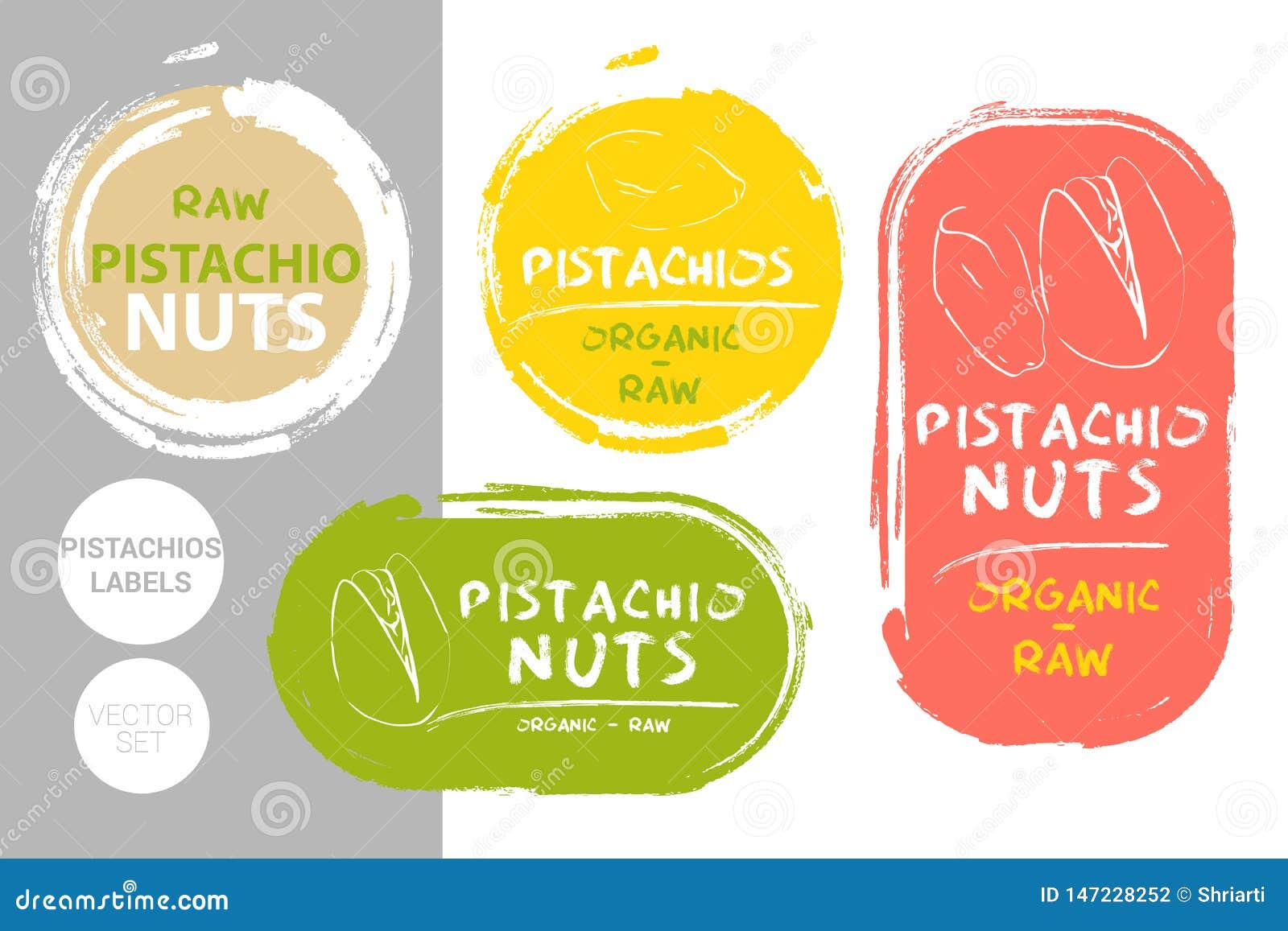 Pistachio Nuts Colorful Label Set. Raw Organic Pistachios Badge Shapes ...