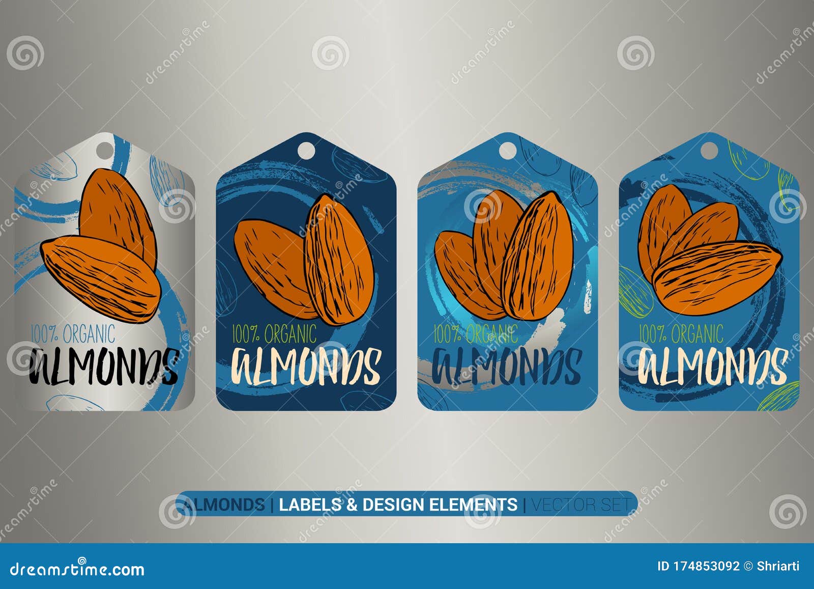 Creative Nut Tags in Silver and Blue Colors with Circle Brush Stroke ...