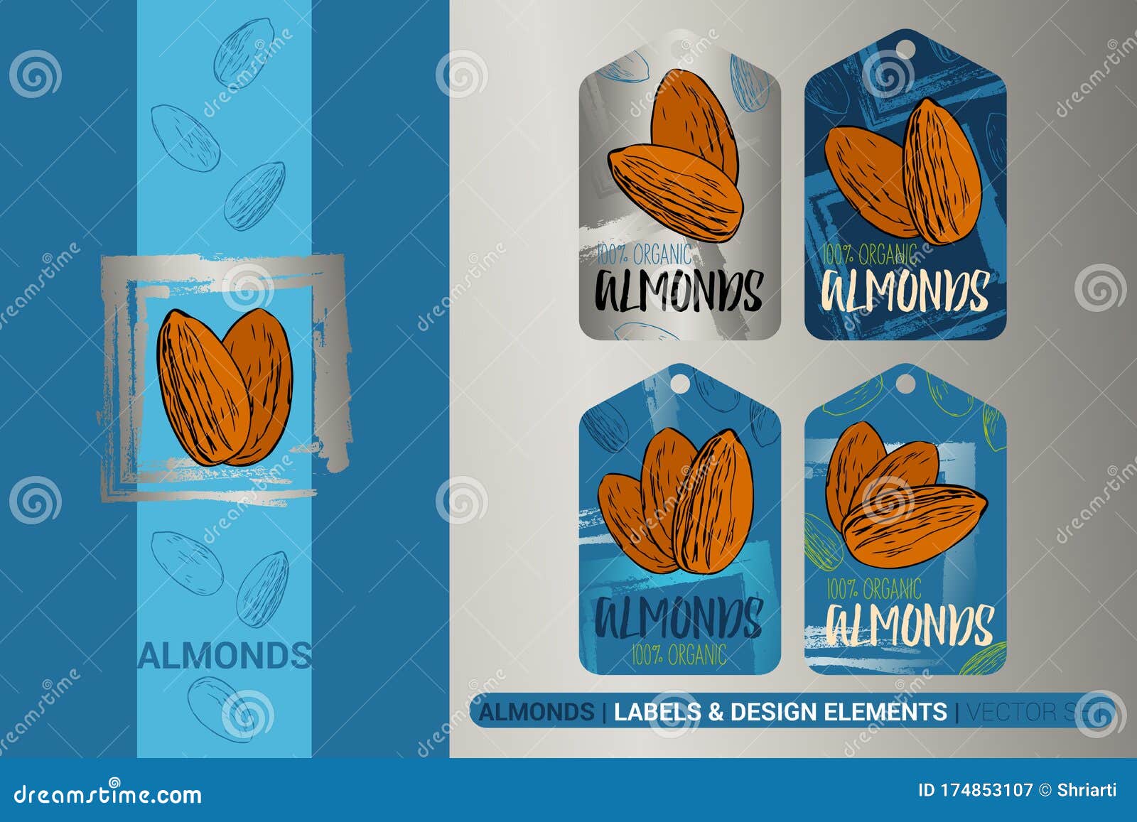 Almond Nut Labels with Brush Stroke Elements Stock Vector ...