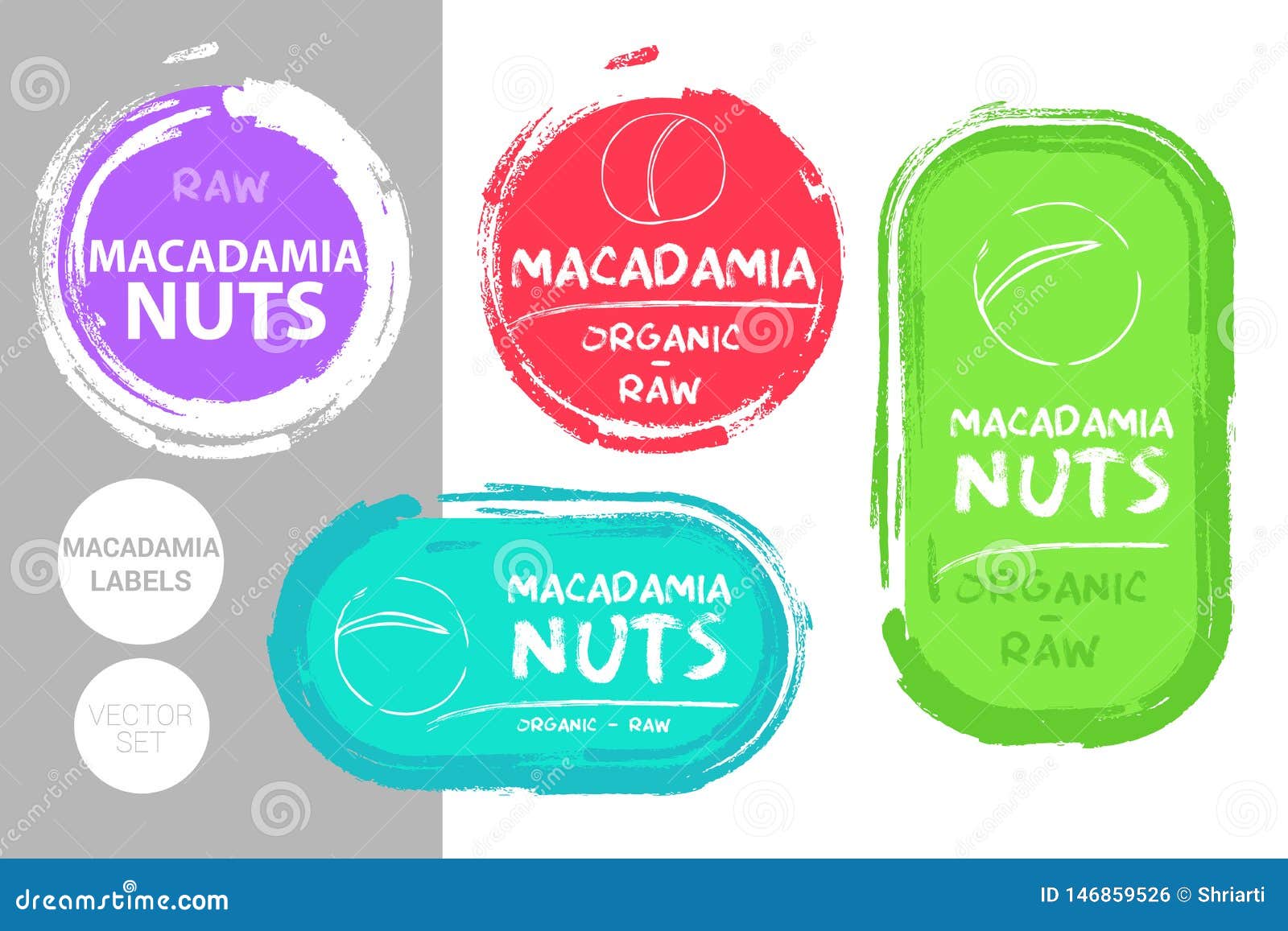 Macadamia Nuts Colorful Label Set. Raw Organic Nuts Badge Shapes ...