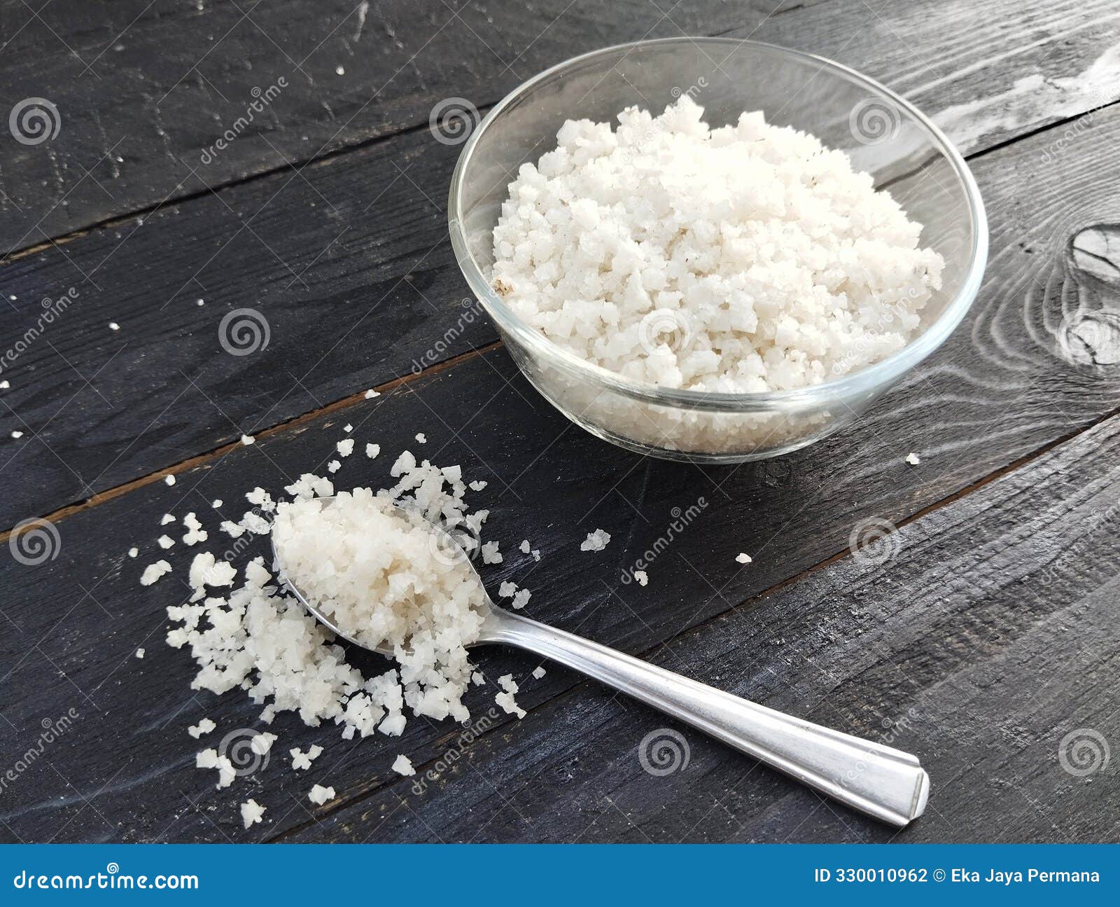Food Ingredient Coarse Table Salt in Spoon on the Wooden Table Stock ...