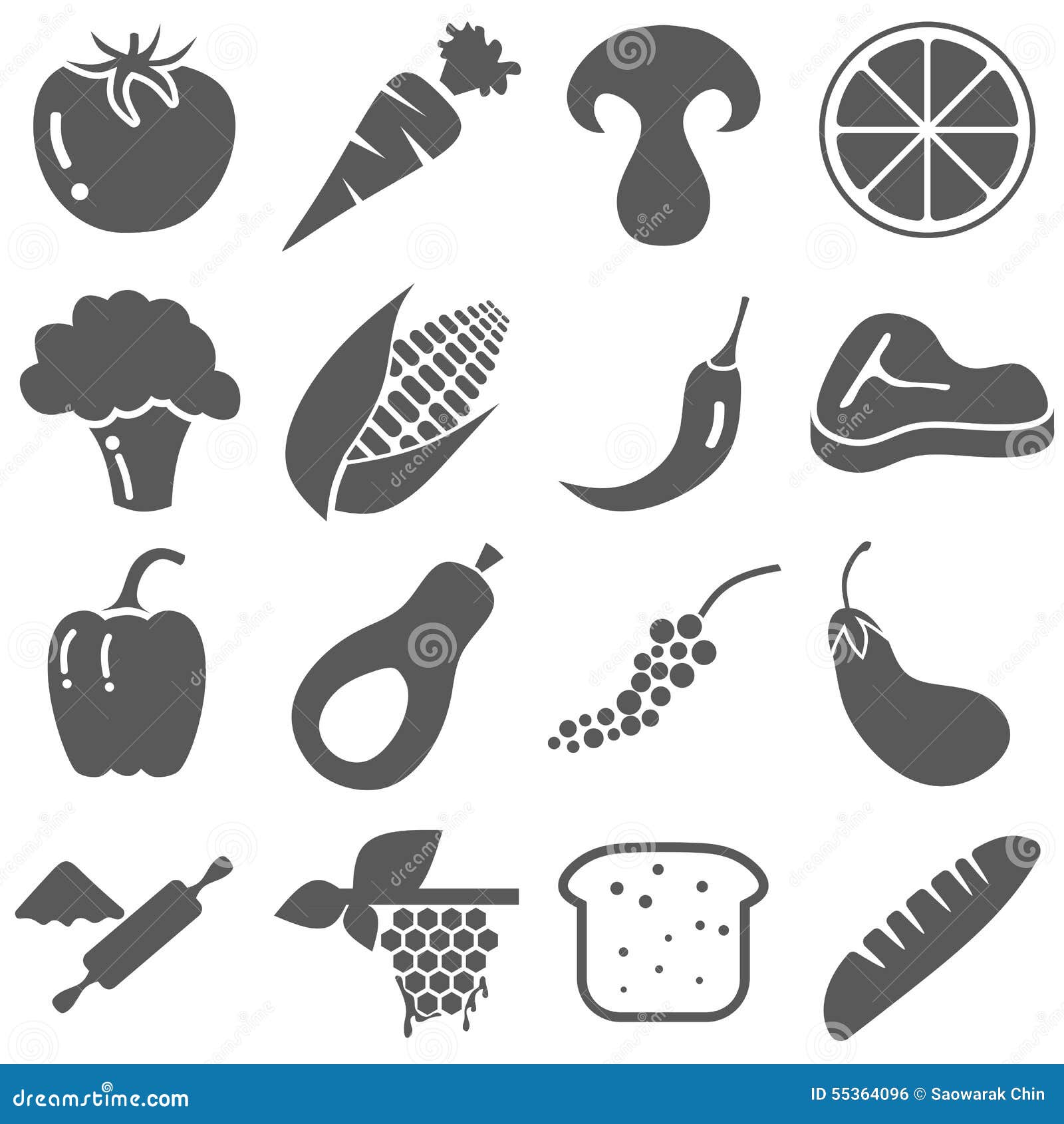 Food Ingredient Icon Set Vector Stock Vector - Illustration of broccoli ...