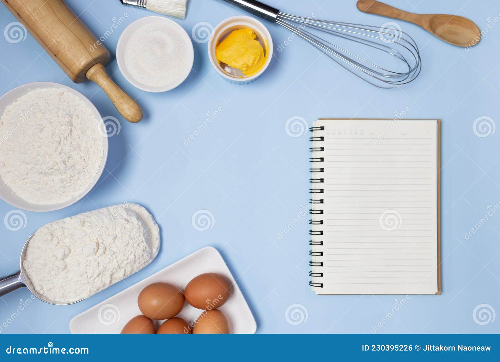 Food Ingredients on a Blue Background Stock Photo - Image of background ...