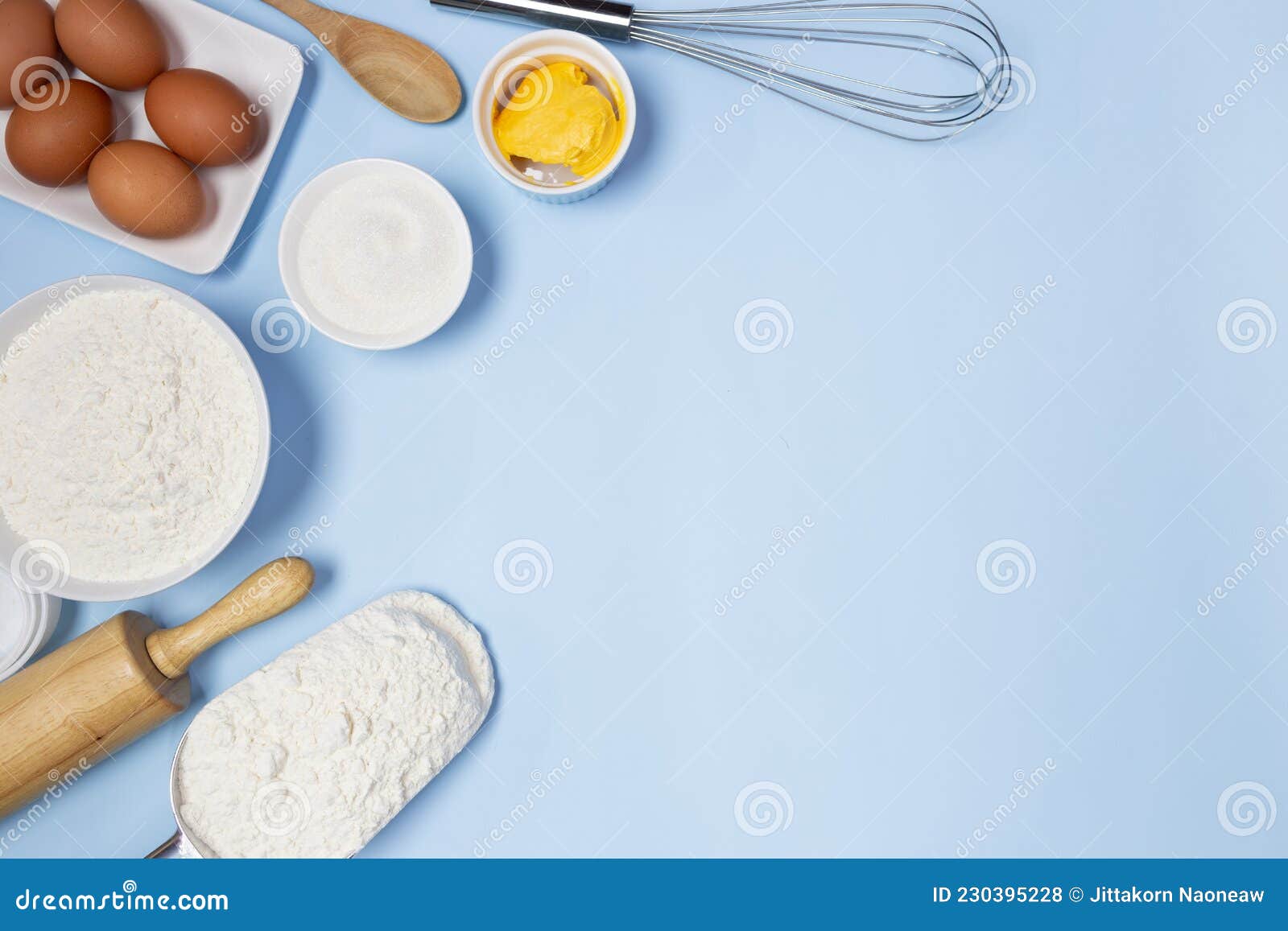 Food Ingredients on a Blue Background Stock Photo - Image of meal ...