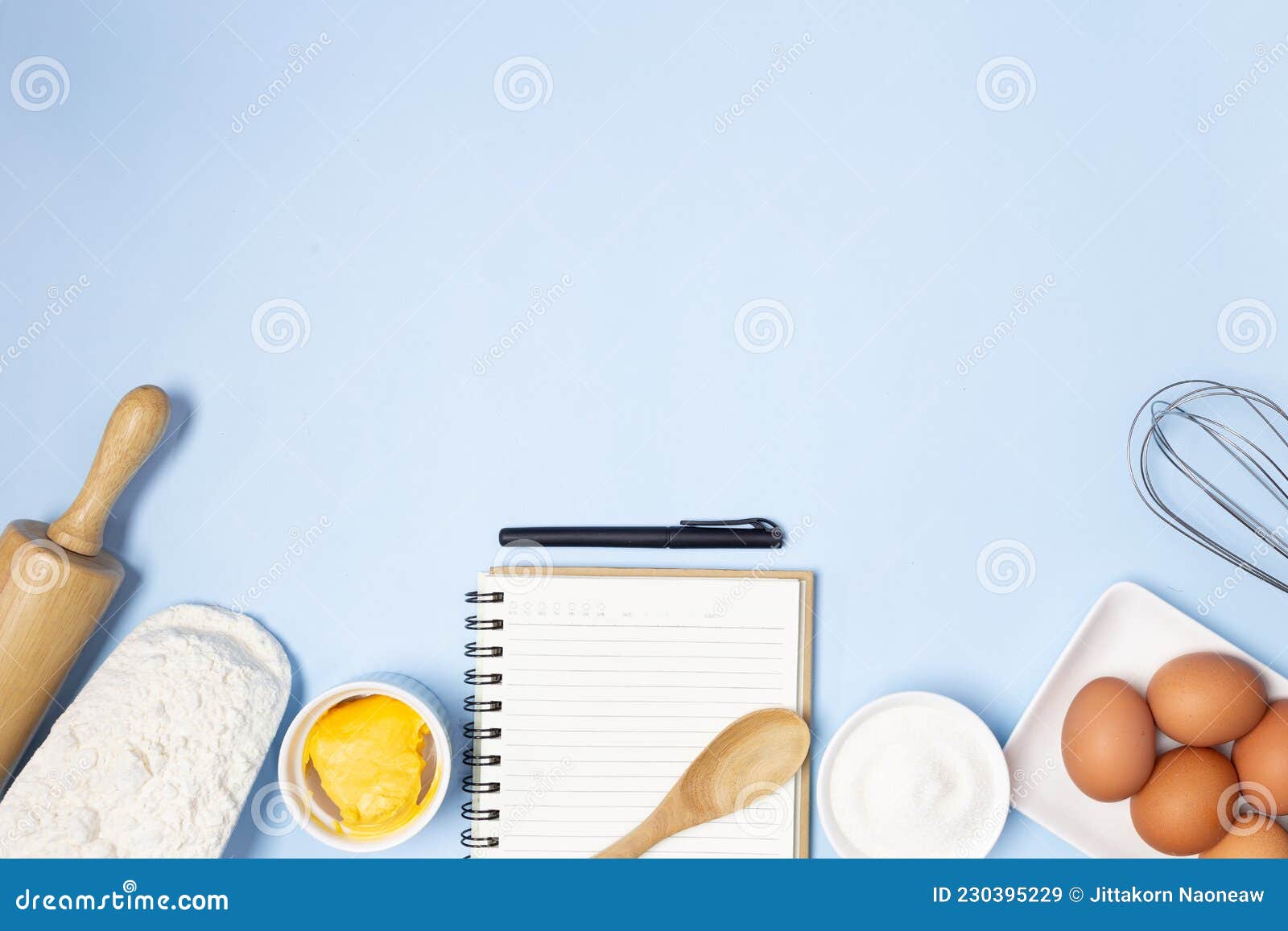 Food Ingredients on a Blue Background Stock Image - Image of food ...
