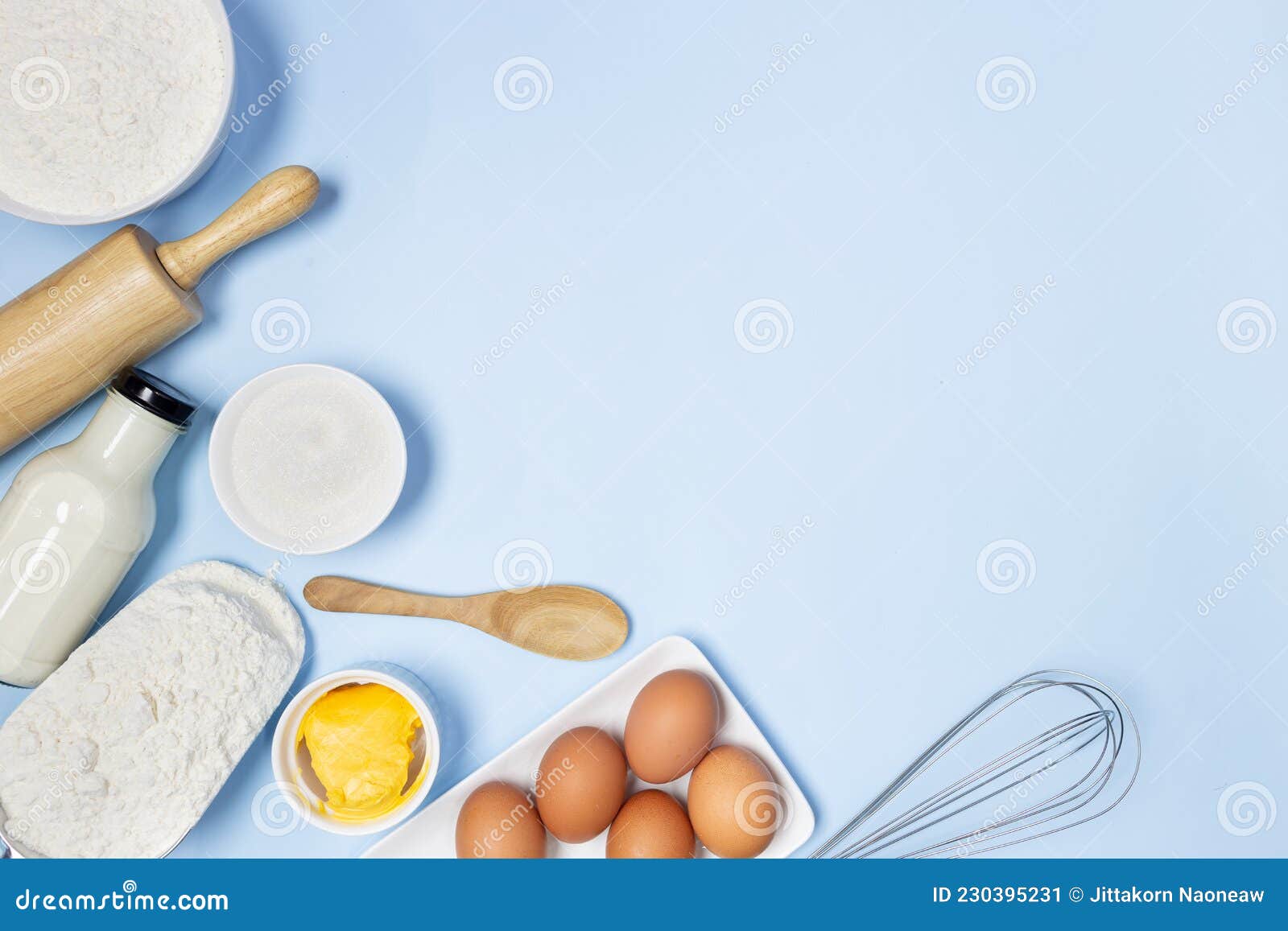 Food Ingredients on a Blue Background Stock Image - Image of kitchen ...