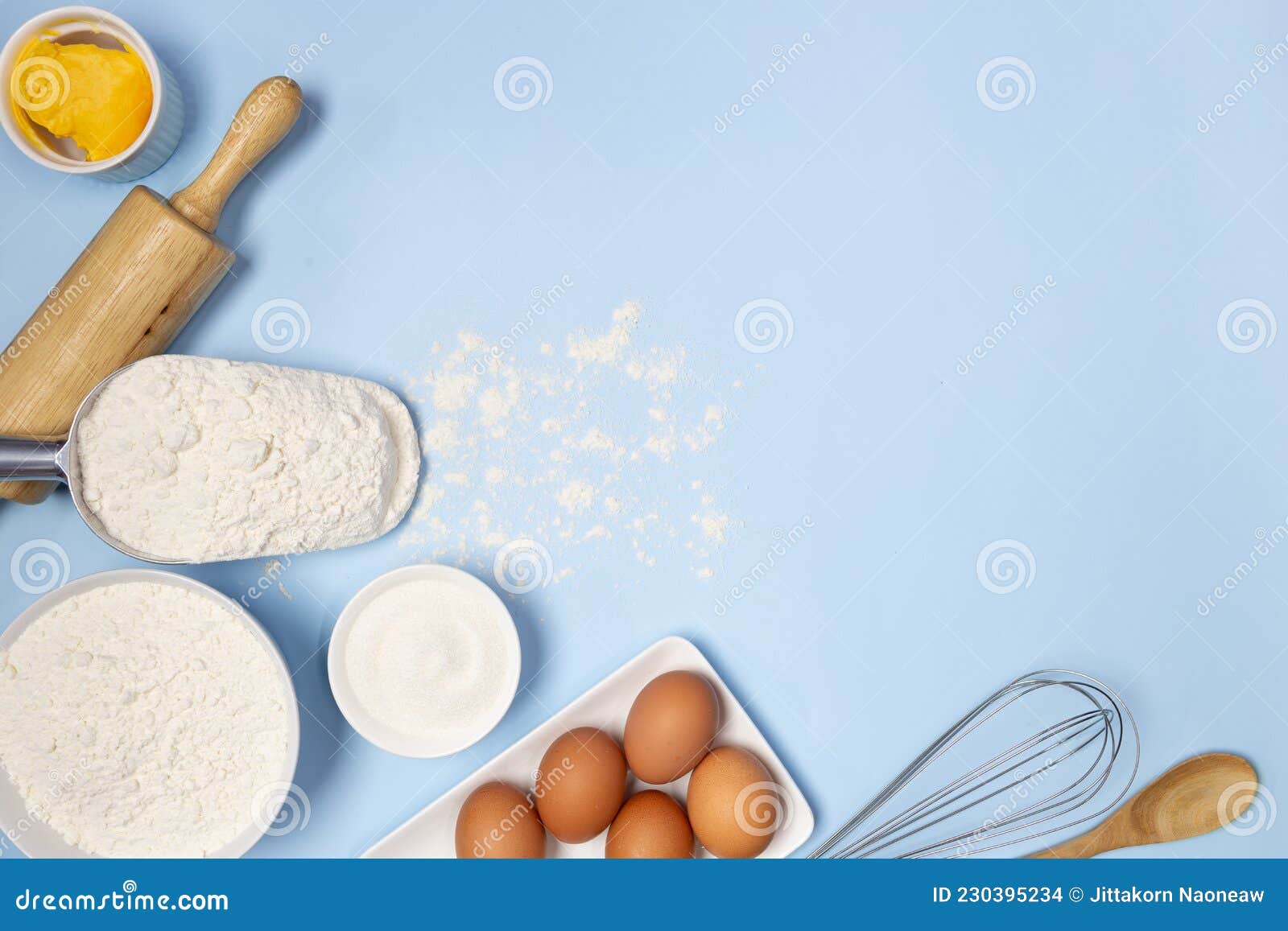 Food Ingredients on a Blue Background Stock Photo - Image of cook ...