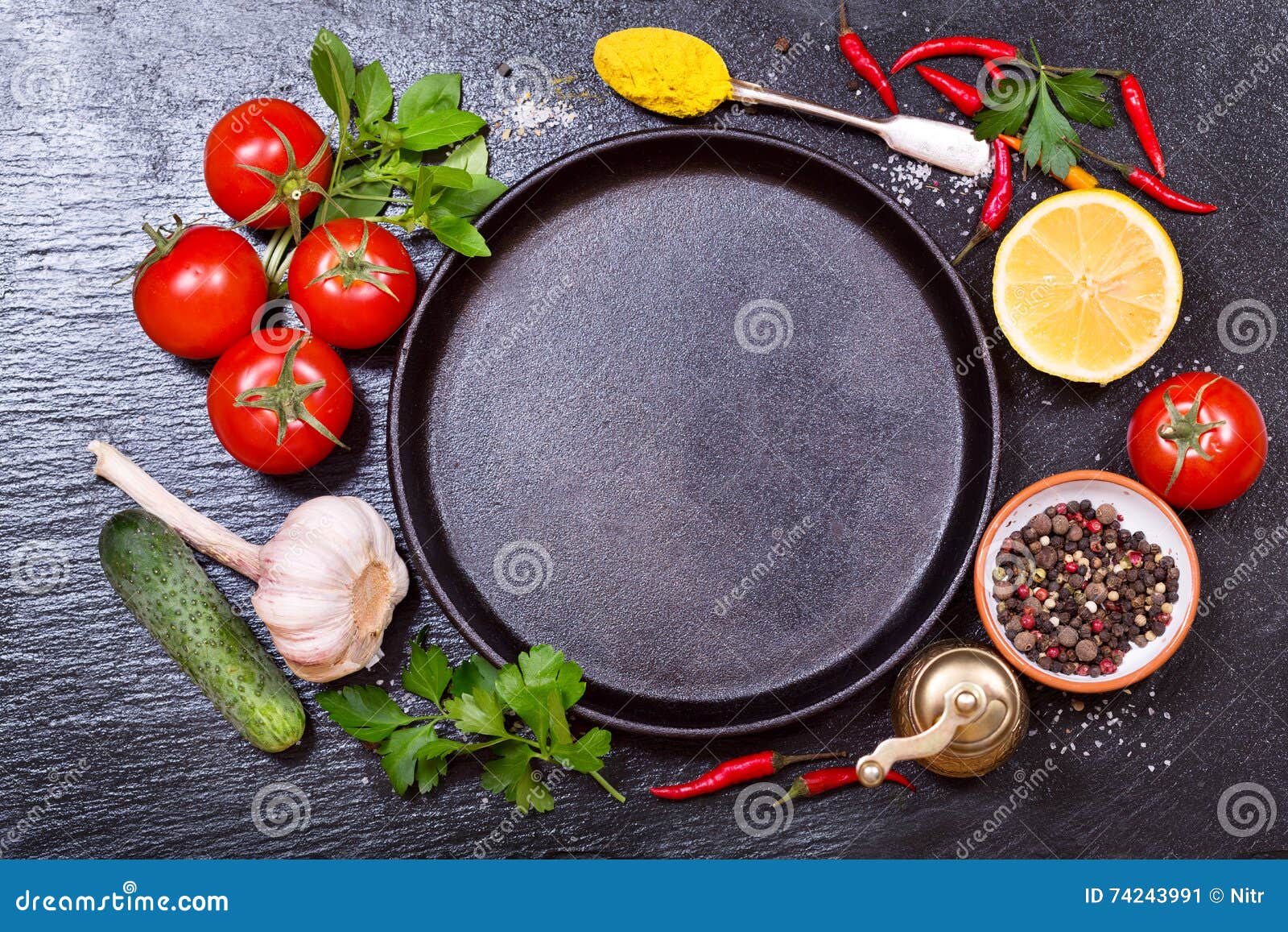 Food Ingredients for Cooking with Empty Pan Stock Image - Image of ...