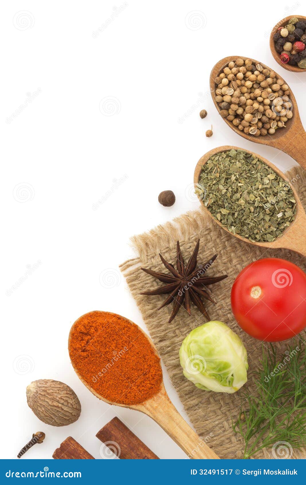 Food Ingredients and Spices on White Stock Image - Image of burlap ...