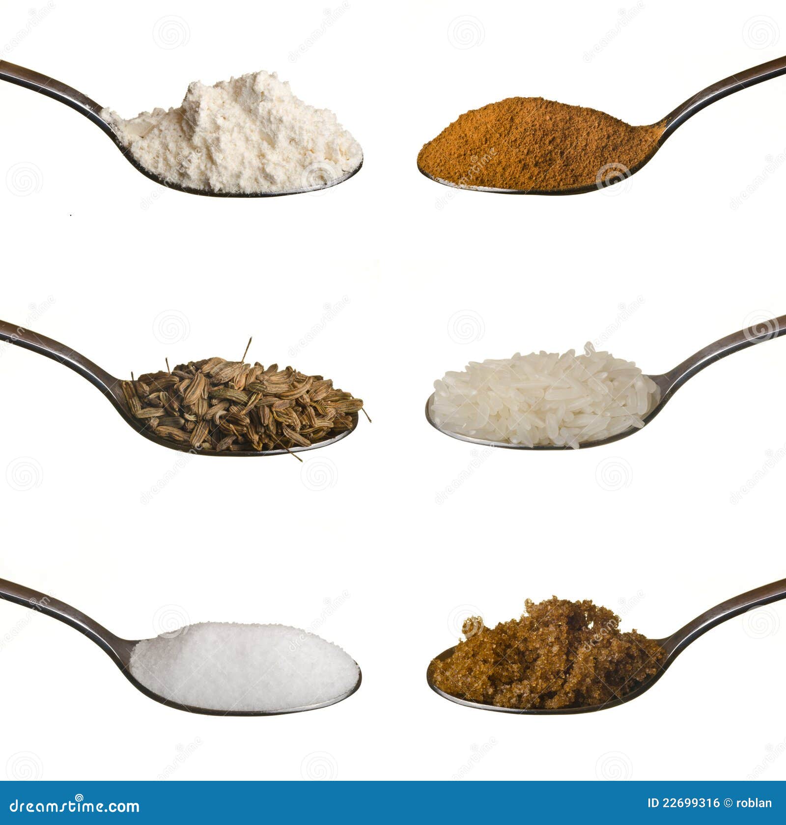 Food Ingredients in Spoons Isolated Stock Photo - Image of close ...