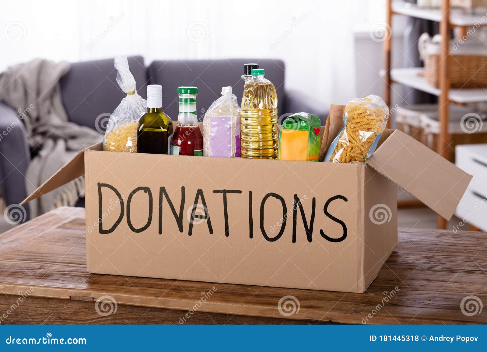 Food Items in Donation Box stock photo. Image of house - 181445318