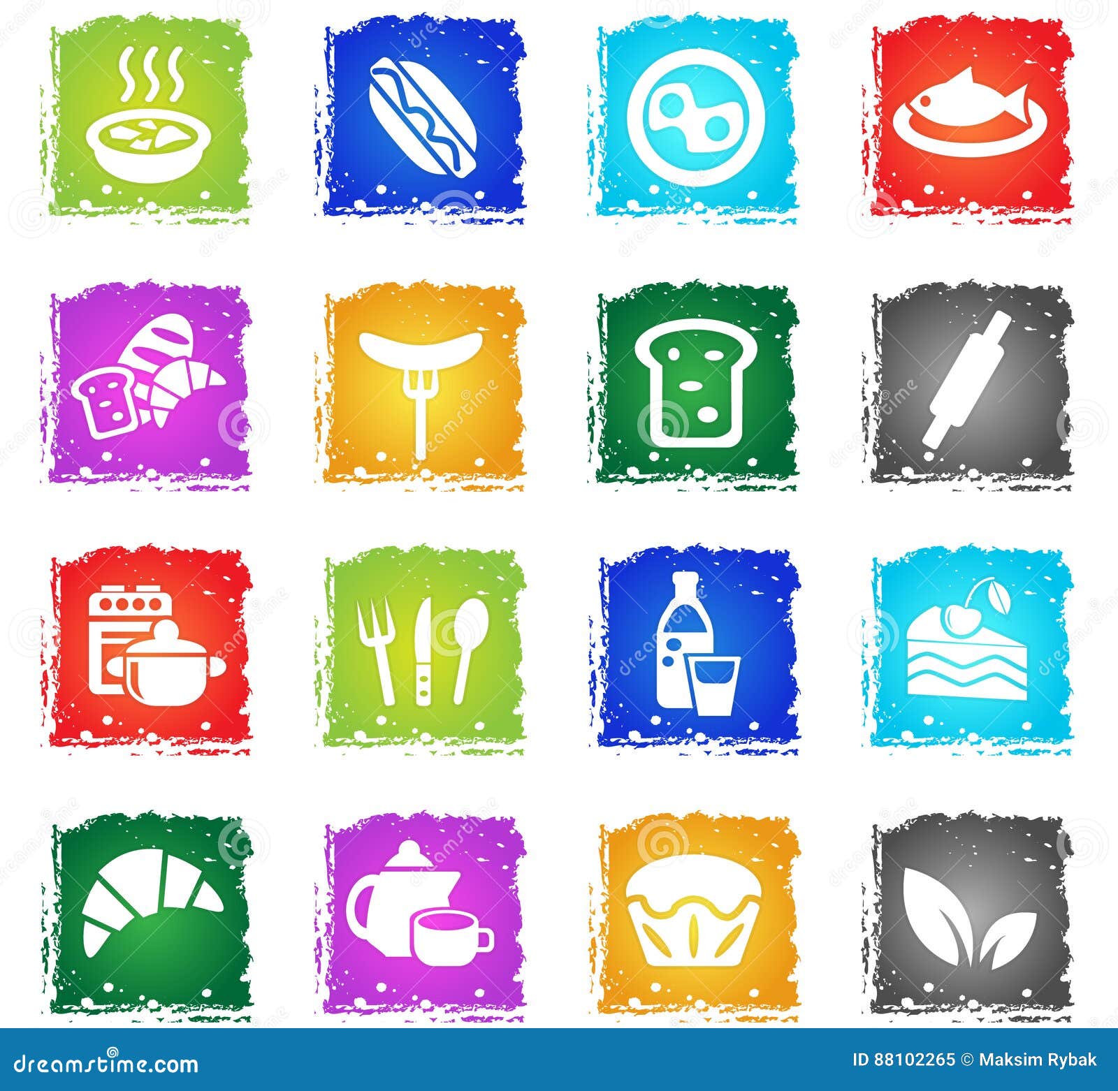 Food and kitchen icon set stock vector. Illustration of grunge - 88102265